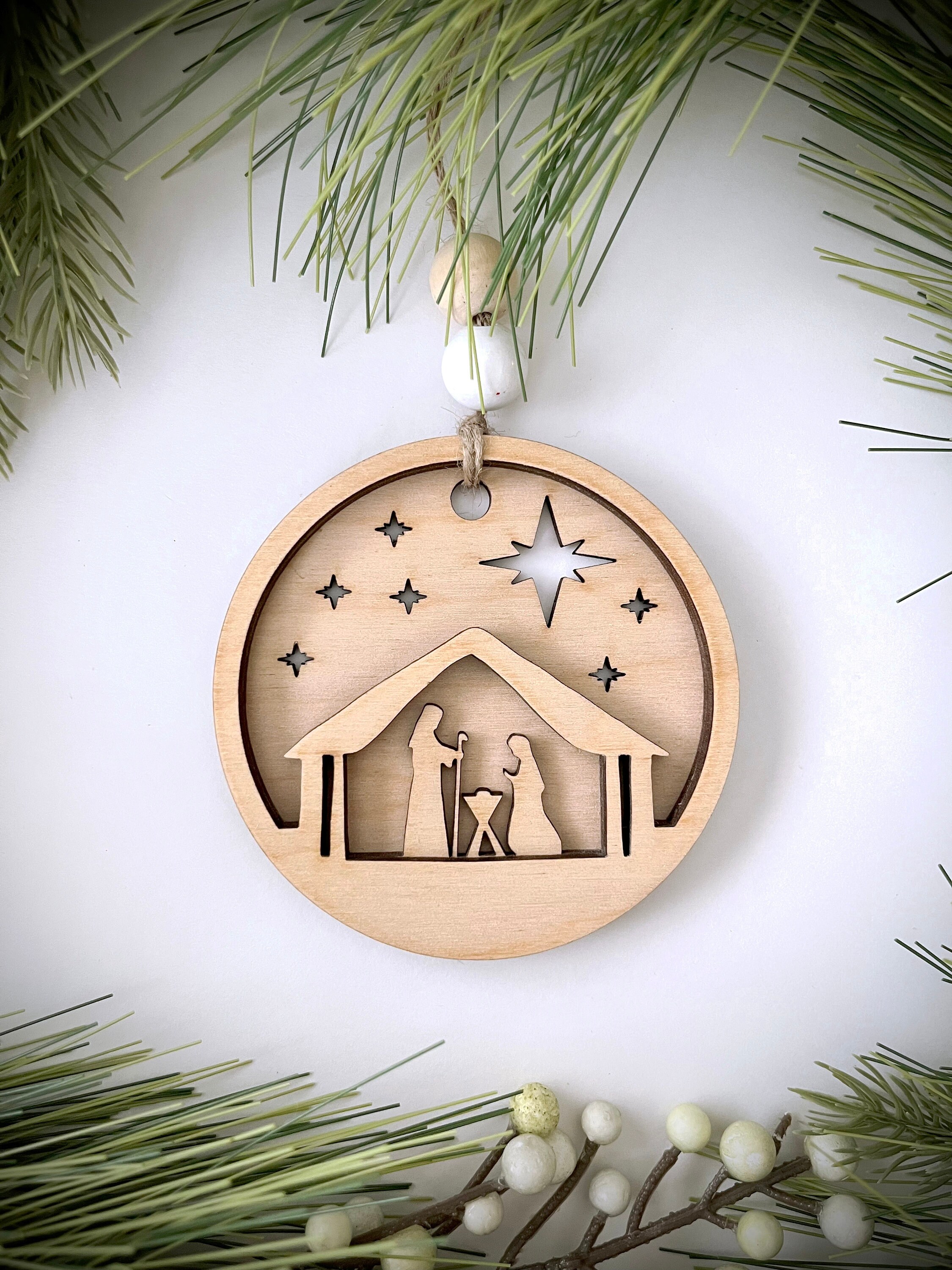 Layered Wooden Nativity Ornament 3 Piece Set - Etsy