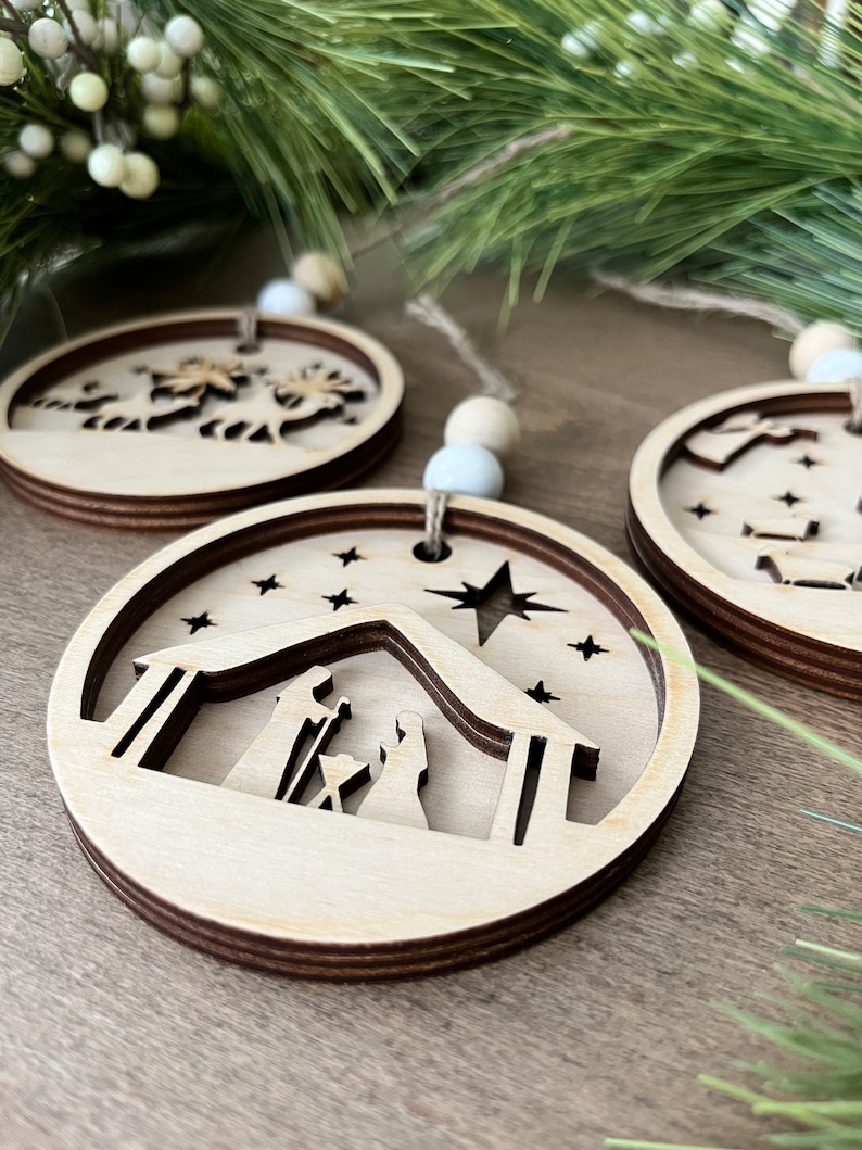 Layered Wooden Nativity Ornament 3 Piece Set - Etsy