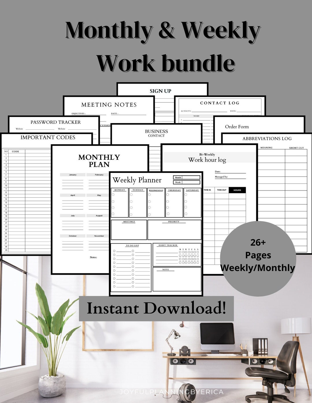 Weekly & Monthly Work Bundle, Work From Home, Printable Planners ...