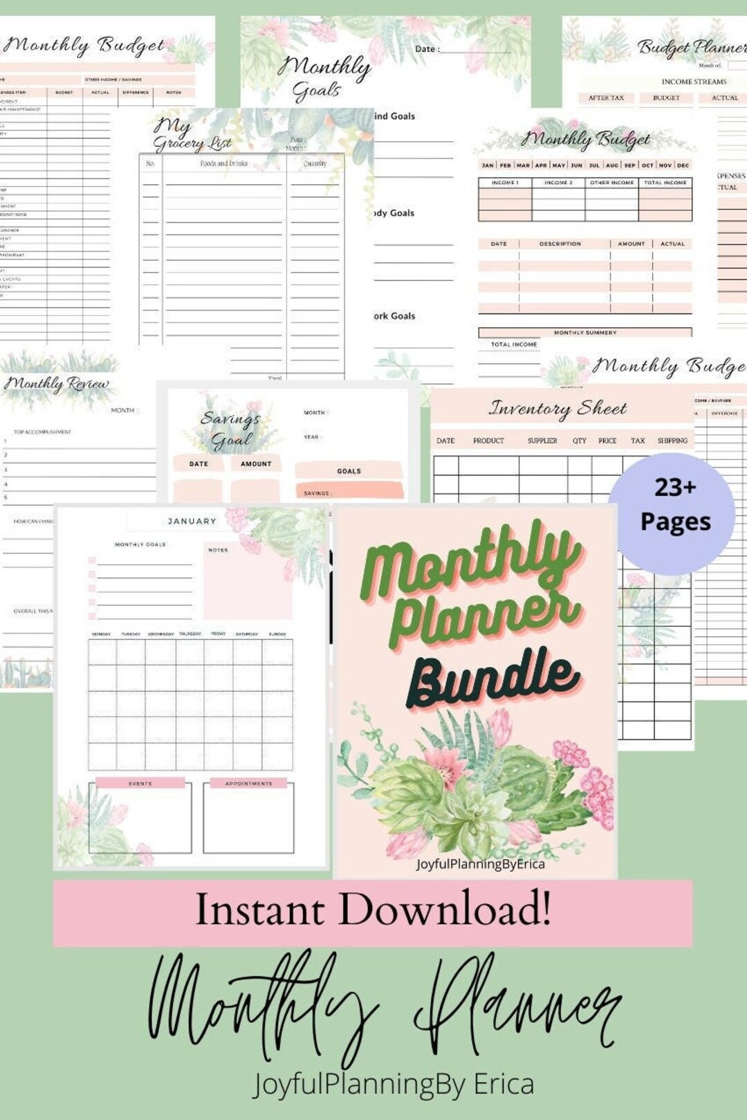 Bundle Monthly Planner, Printable PNG File, Budget Planner ,goal Log ...