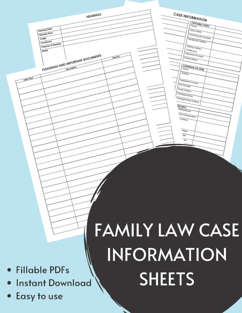 Family Law Case Information Sheets - Etsy