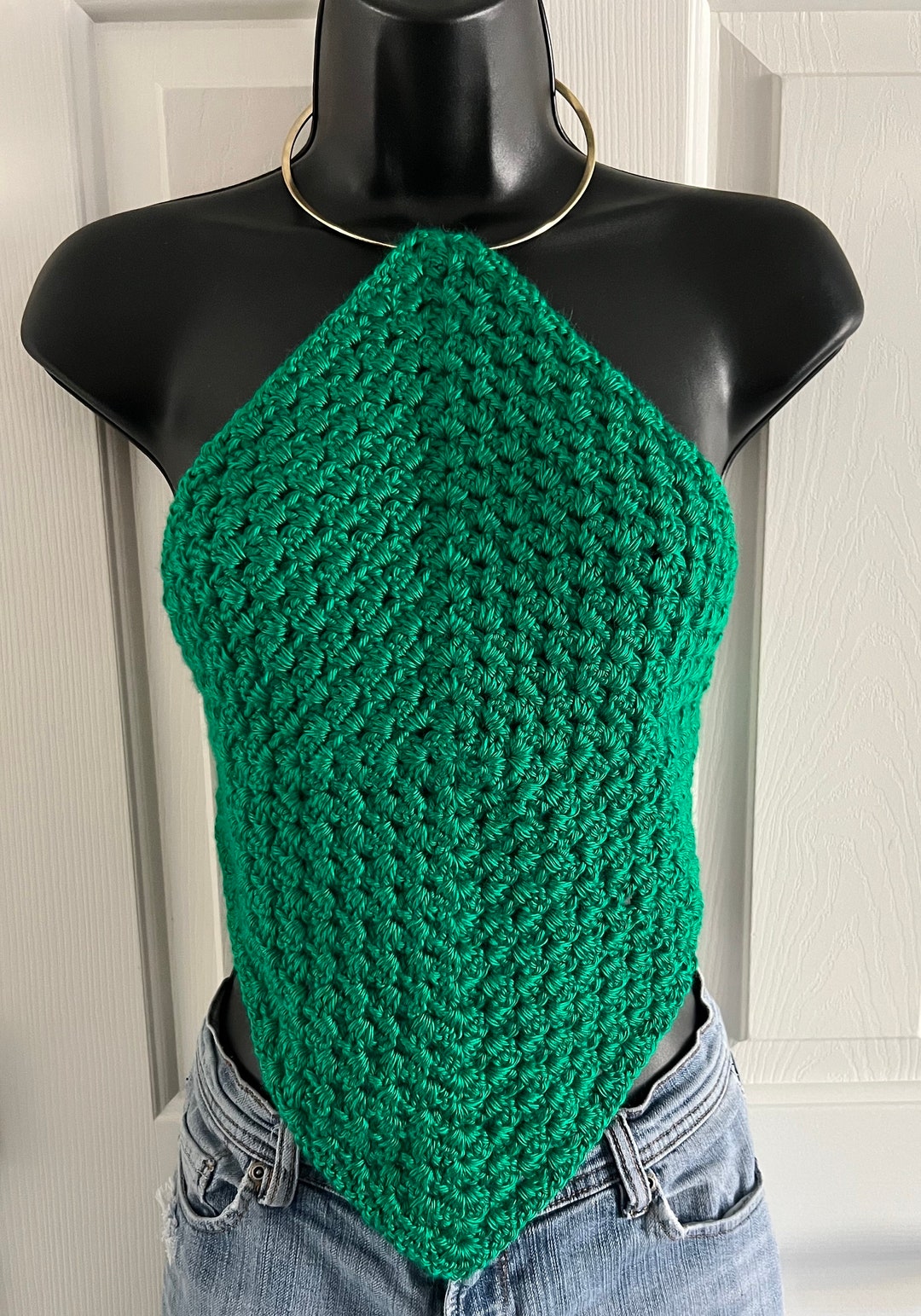 Crocheted, Diamond Tie Top Gold Color, Metal Necklace Vivid, Emerald ...