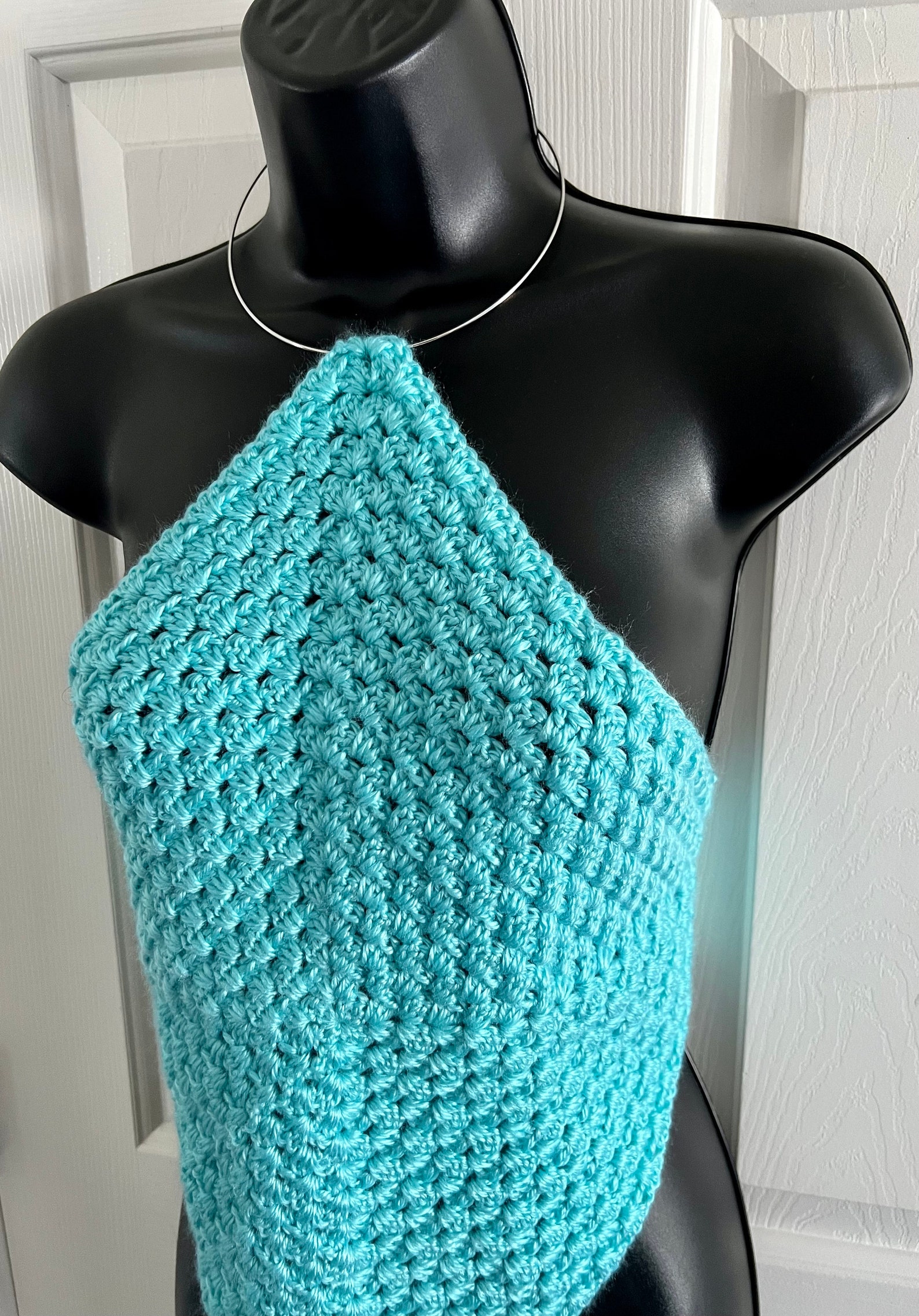 Crocheted, Diamond Tie Top Silver, Metal Necklace Turquoise, Teal Blue ...