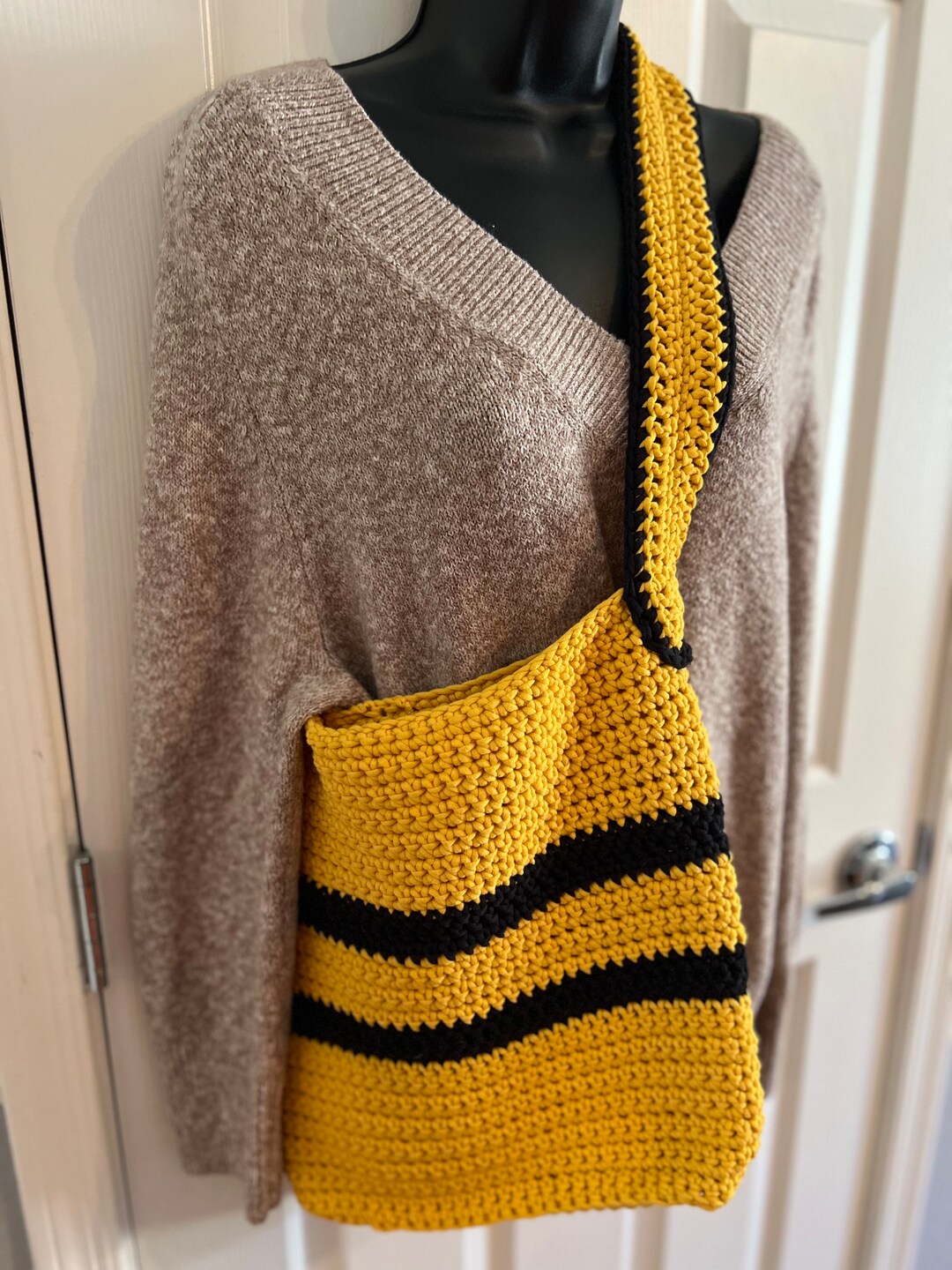 Crocheted, Market Bag | Crochet Messenger Bag | Crossbody | Sustainable ...