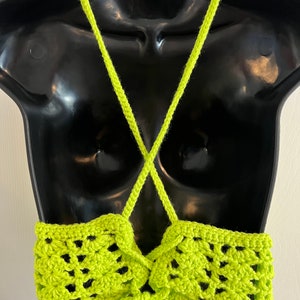 Neon, Bright Green Crochet Crop Top | Crocheted Festival Concert Shirt ...