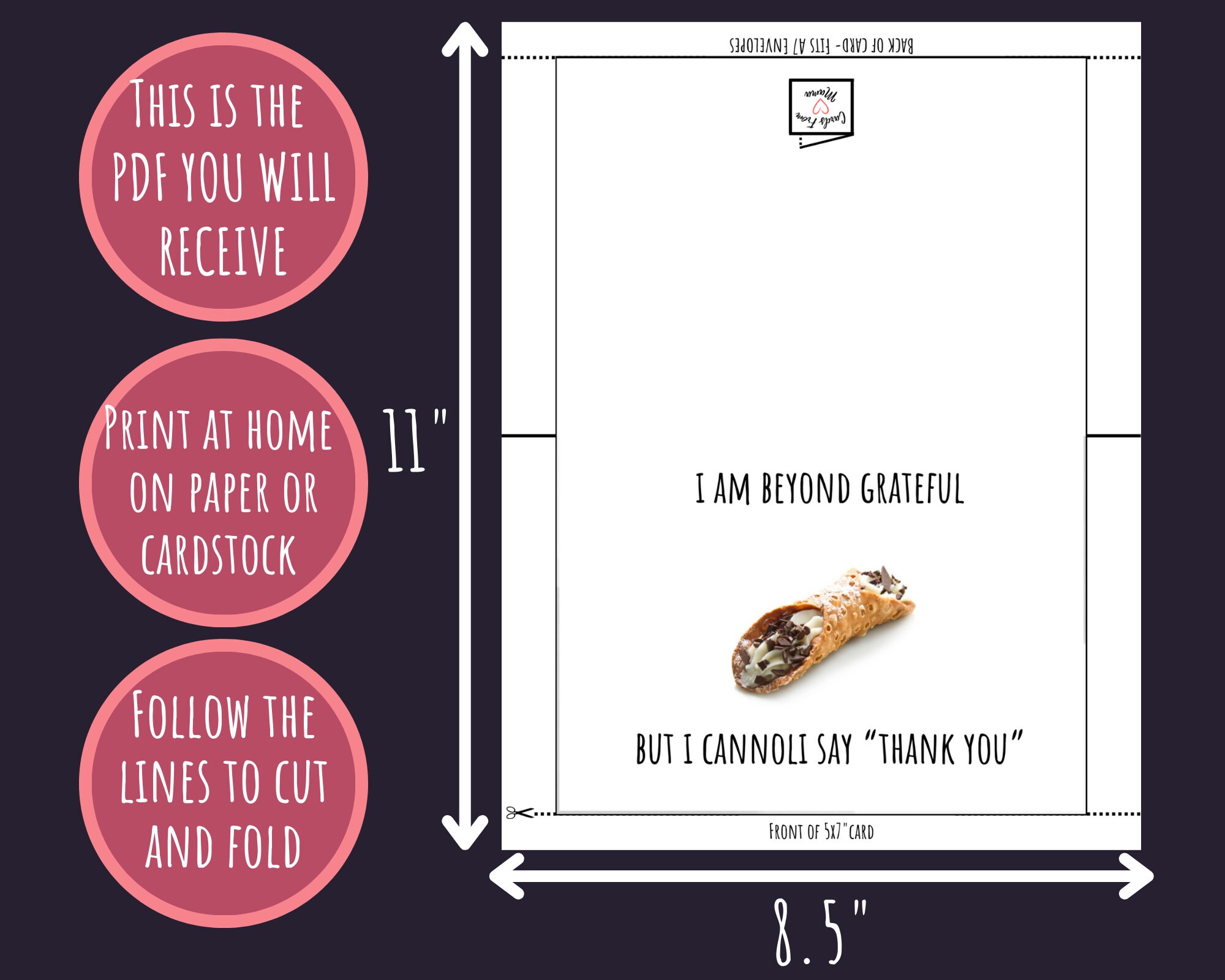 Cannoli Pun Thank You Card Hilarious Printable Greeting Card - Etsy