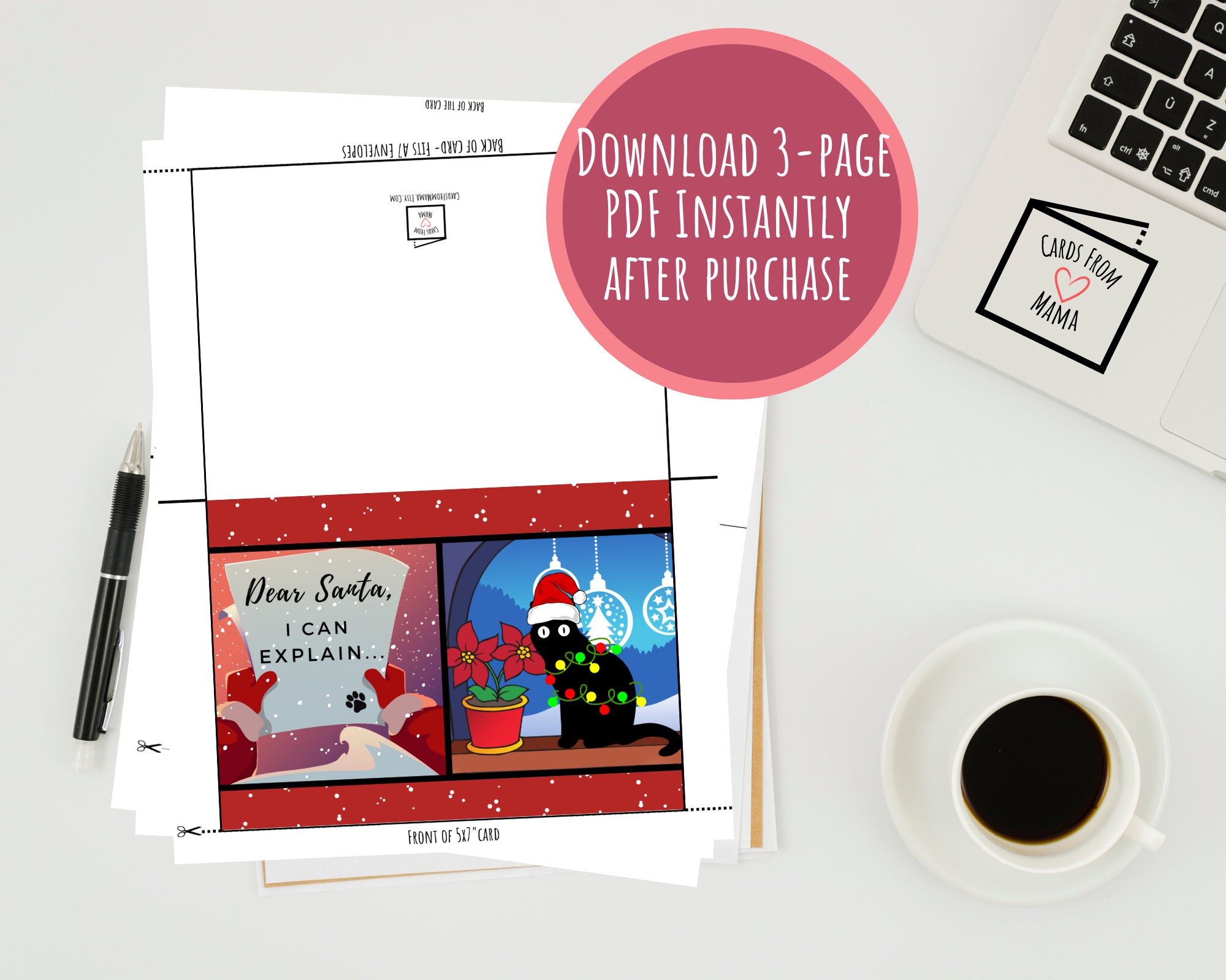 Funny Cat Christmas Card Printable Christmas Card 2022 Dear Santa Funny ...