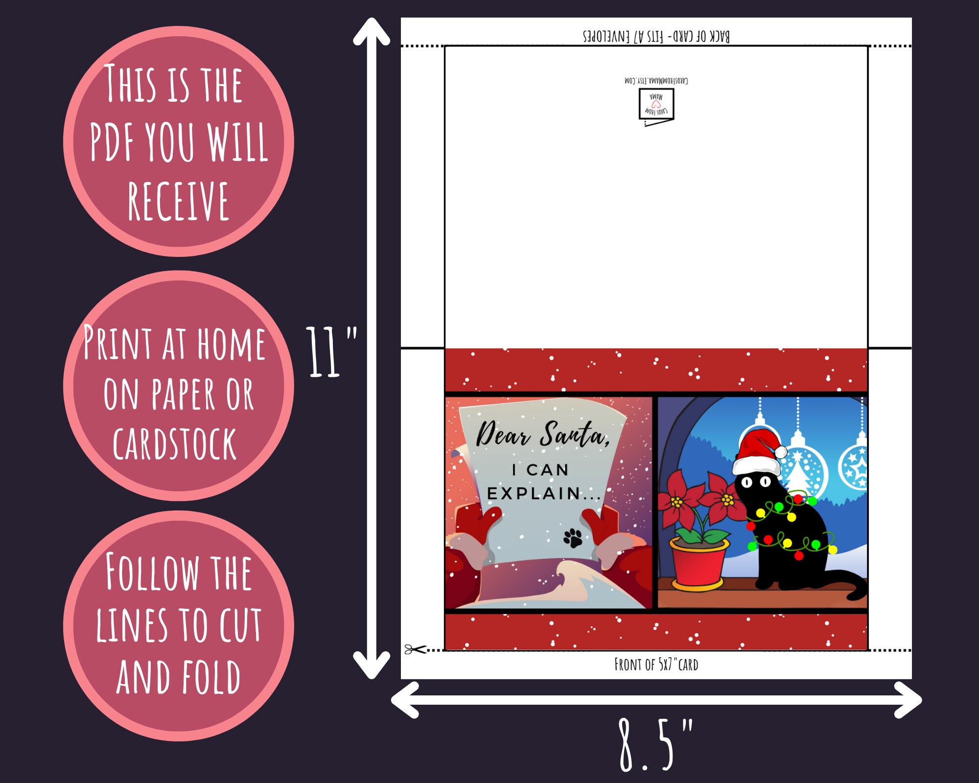 Funny Cat Christmas Card Printable Christmas Card 2022 - Etsy