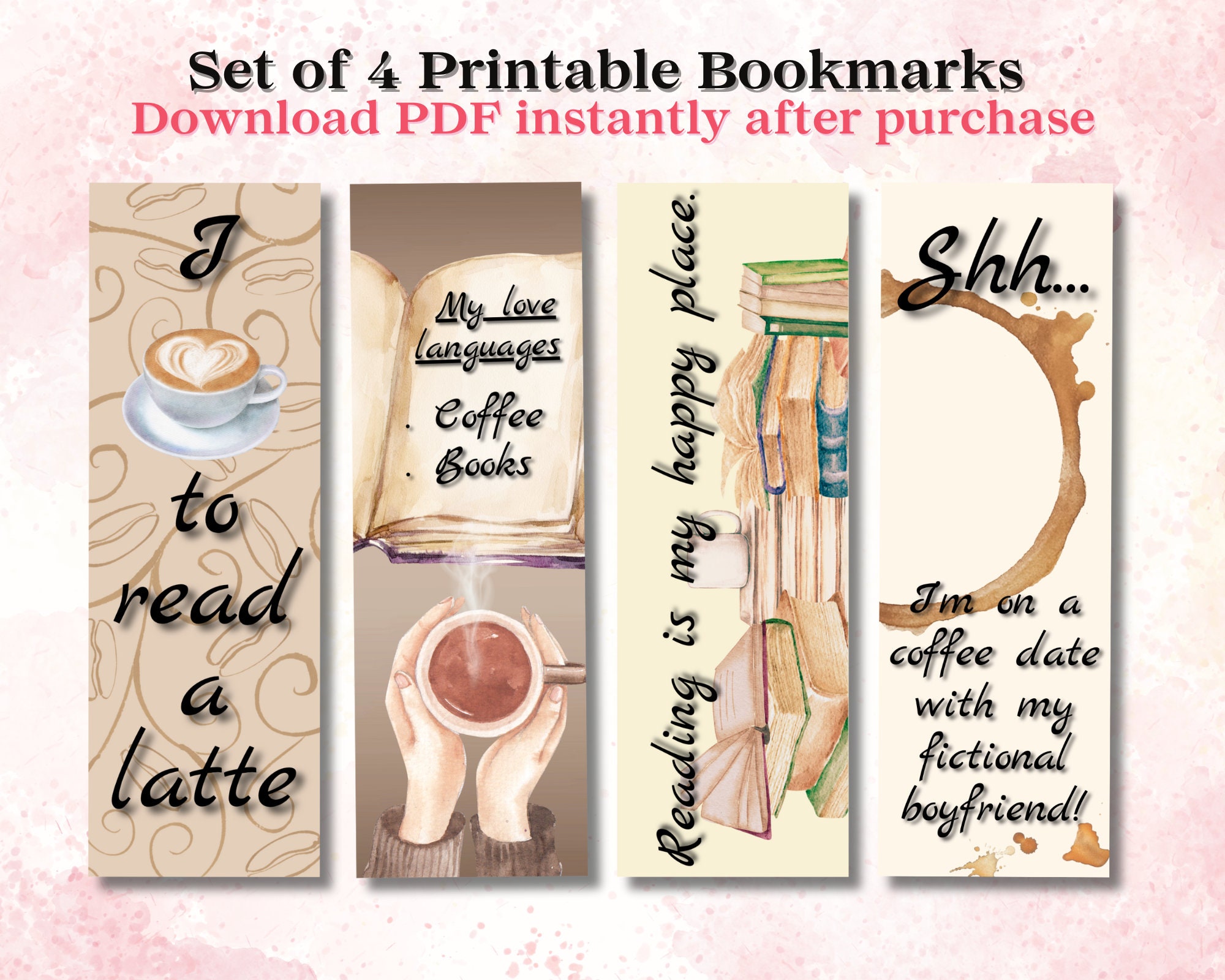 Printable Coffee Themed Bookmarks Coffee Lover Gift Cute Aesthetic ...