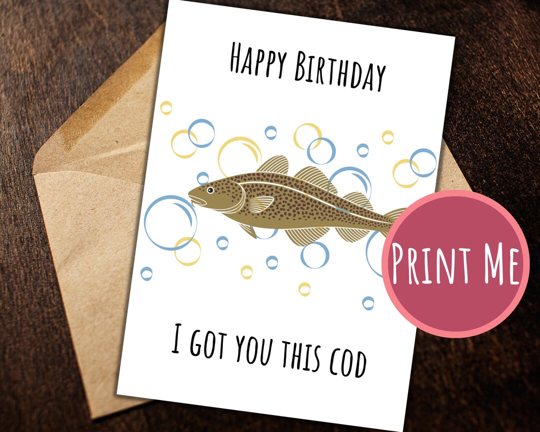 Happy Birthday Cod | Funny Card for Him | Grandpa Funny Fishing Gift ...