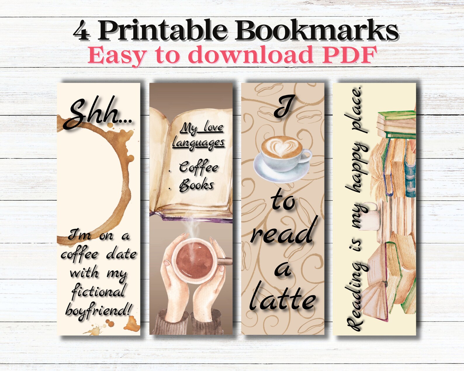 Printable Coffee Themed Bookmarks | Coffee Lover Gift | Cute Aesthetic ...