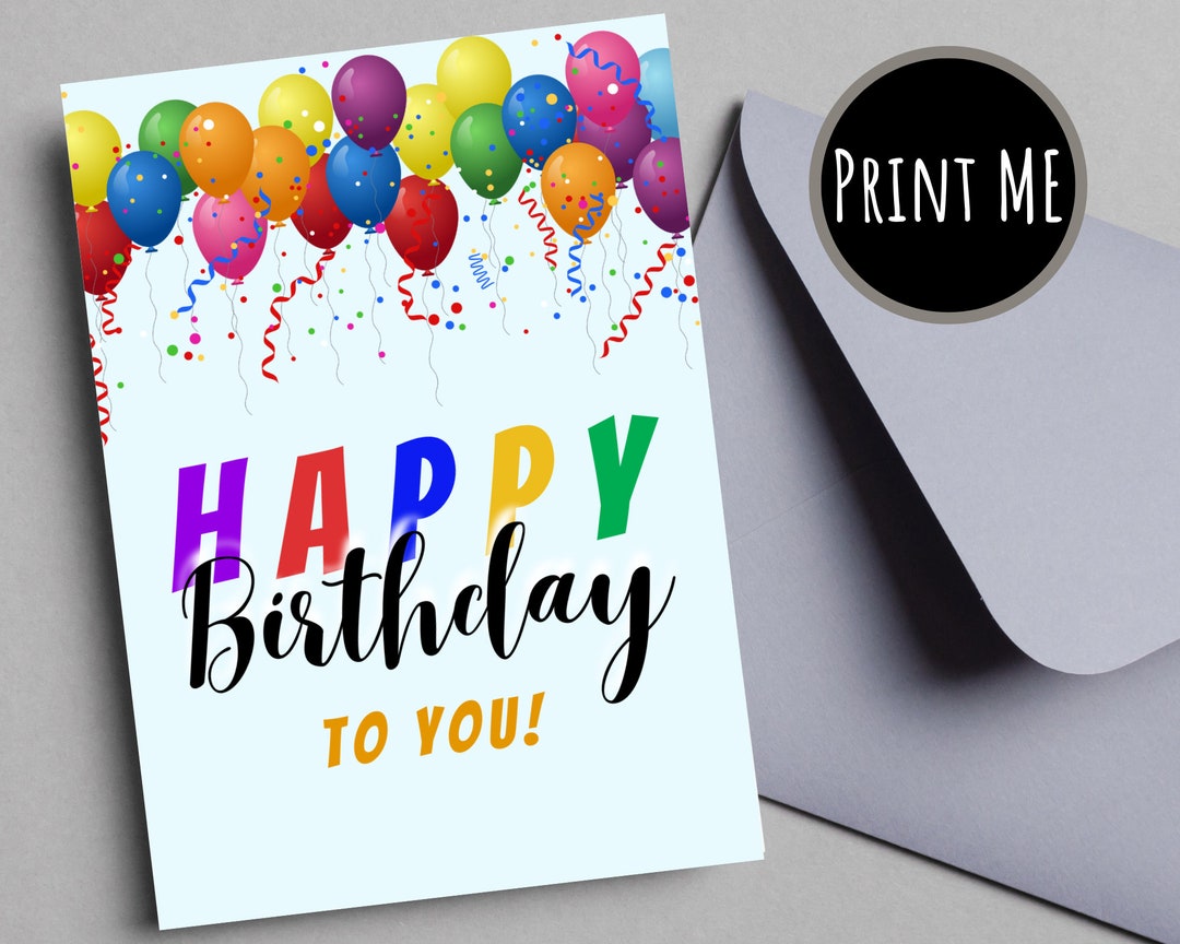 Balloon Bouquet Birthday Card Printable Happy Birthday Card - Etsy