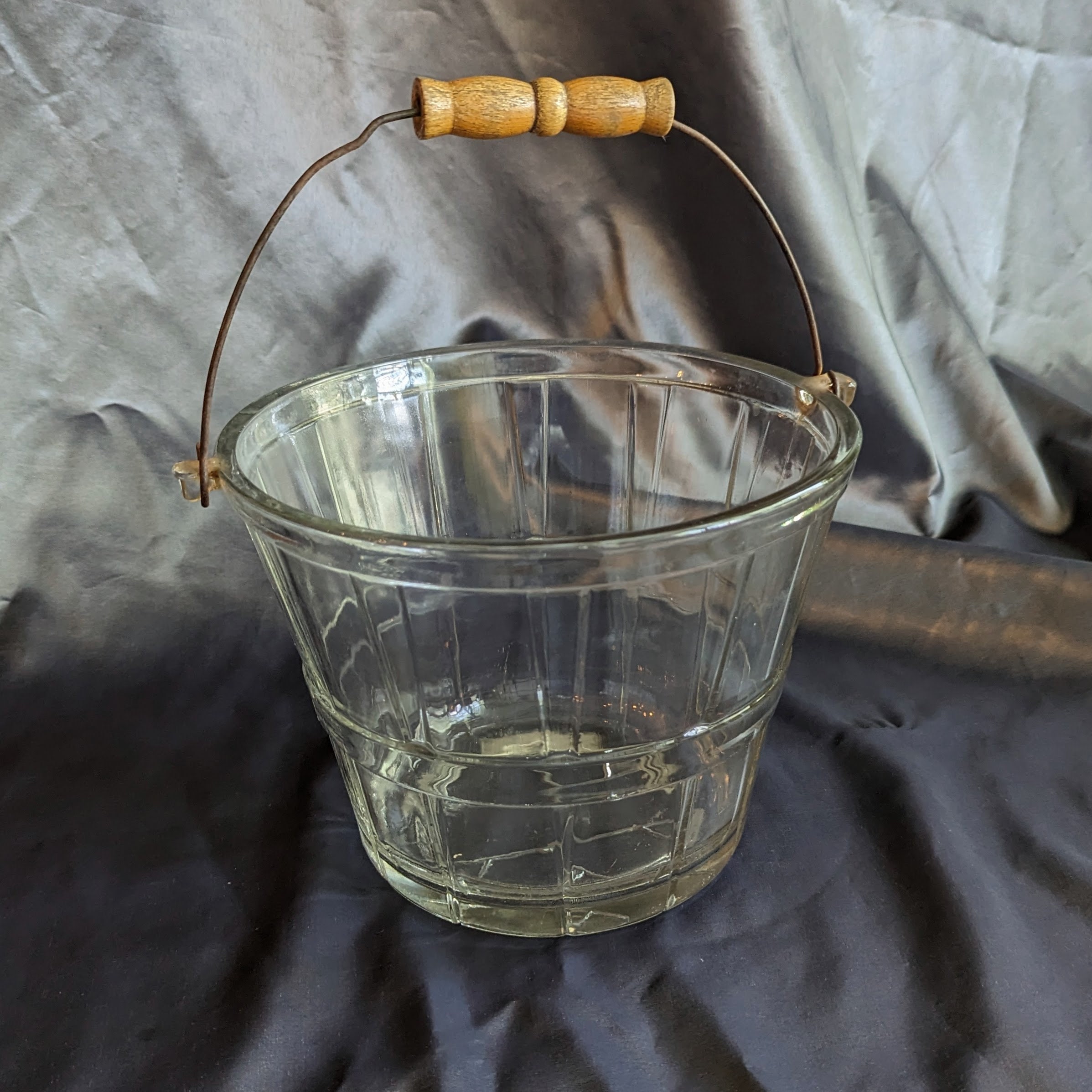 Vintage MCM Anchor Hocking Glass apple Basket Ice Bucket With Original ...