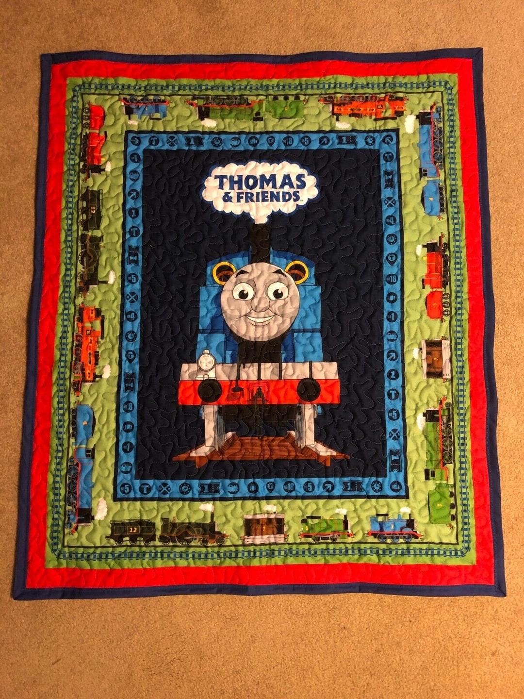 Thomas & Friends Train Baby Crib Quilt 39 X 46 Inches Handmade Primary ...