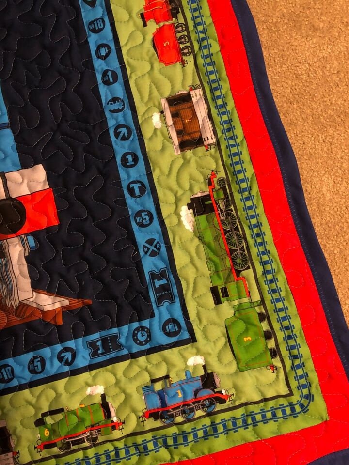 Thomas & Friends Train Baby Crib Quilt 39 X 46 Inches Handmade Primary ...