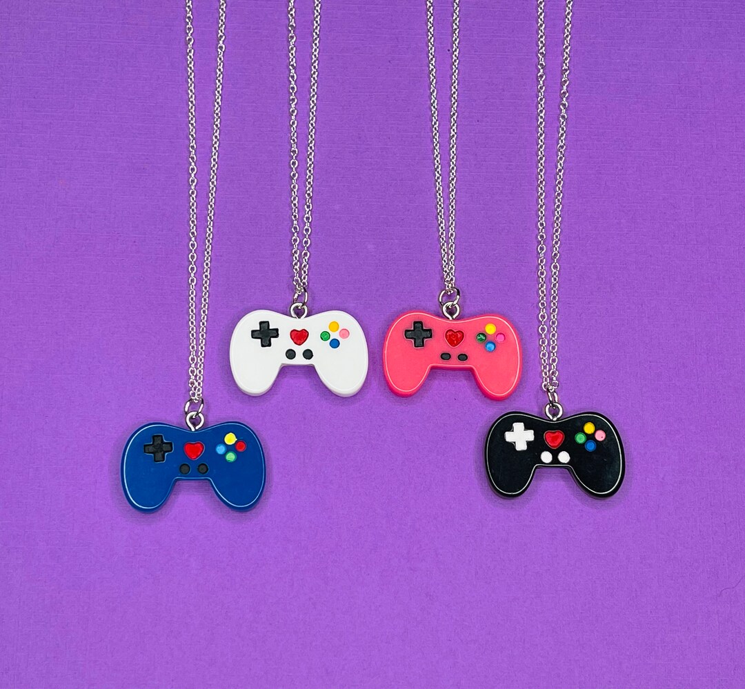 Controller Charm Necklace Gamer, Player, Blue, White, Pink, Black, 18 ...