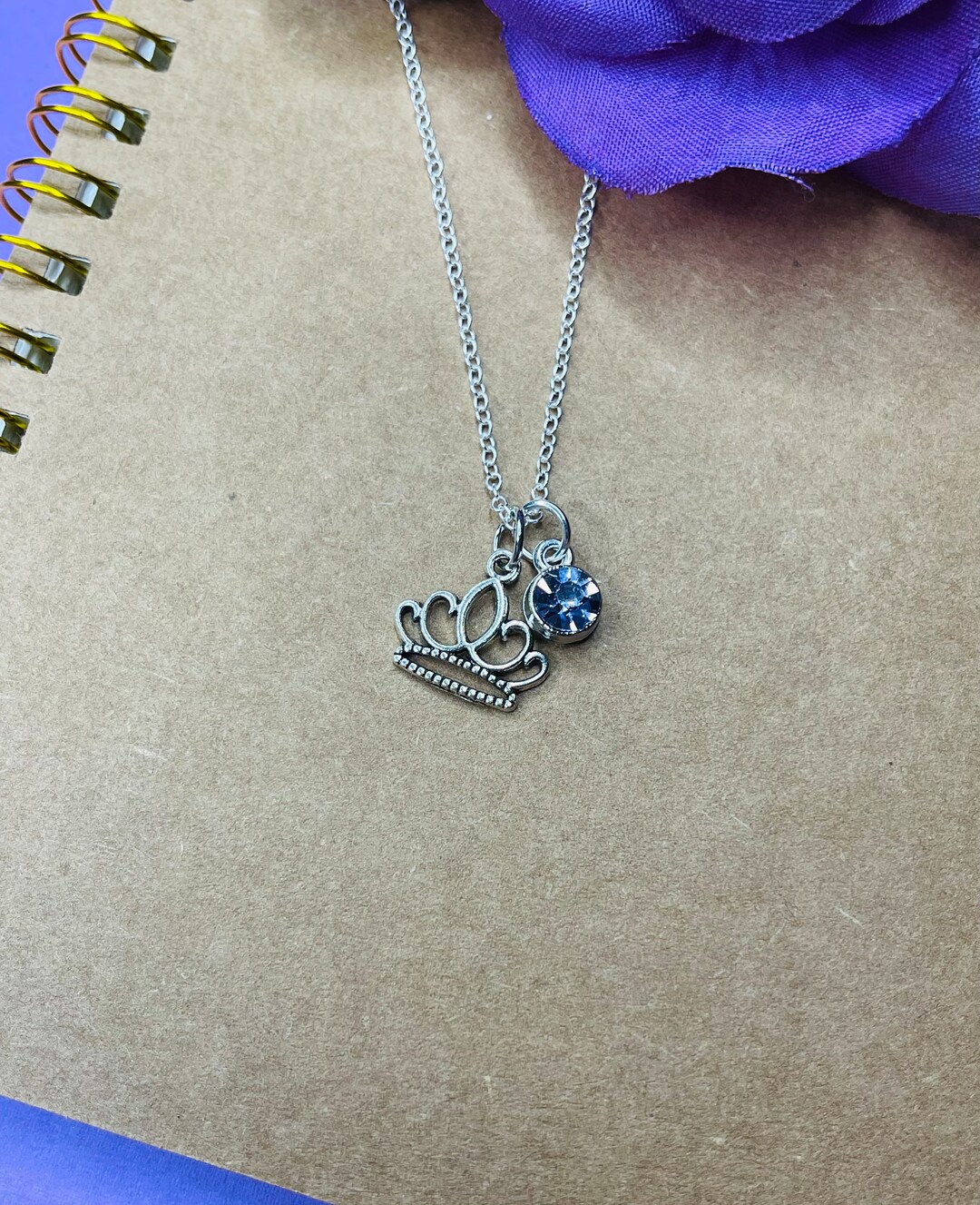 Princess Charm Necklace- Tiara, Crown, Queen, Purple, Gift, Silver, 18 ...
