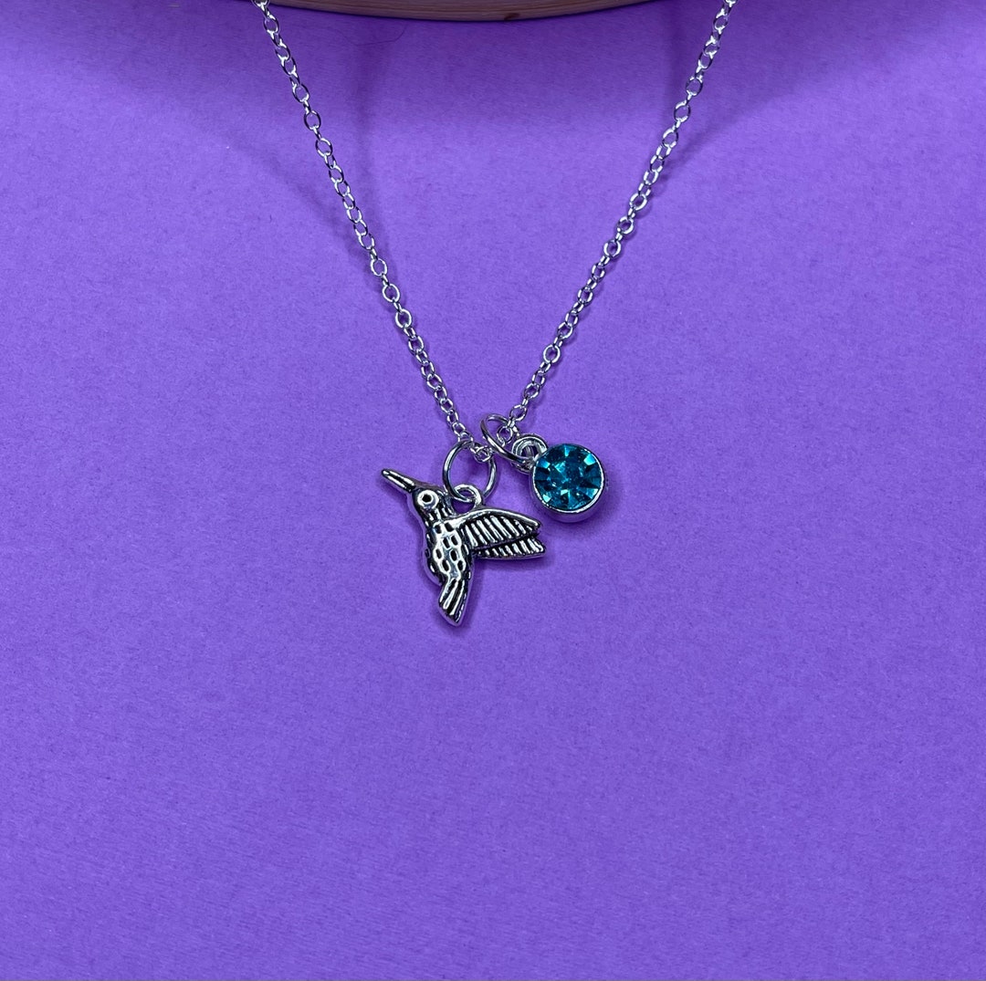 Hummingbird Charm Necklace - Bird, Hummer, Blue, Charm, Gift, Silver ...