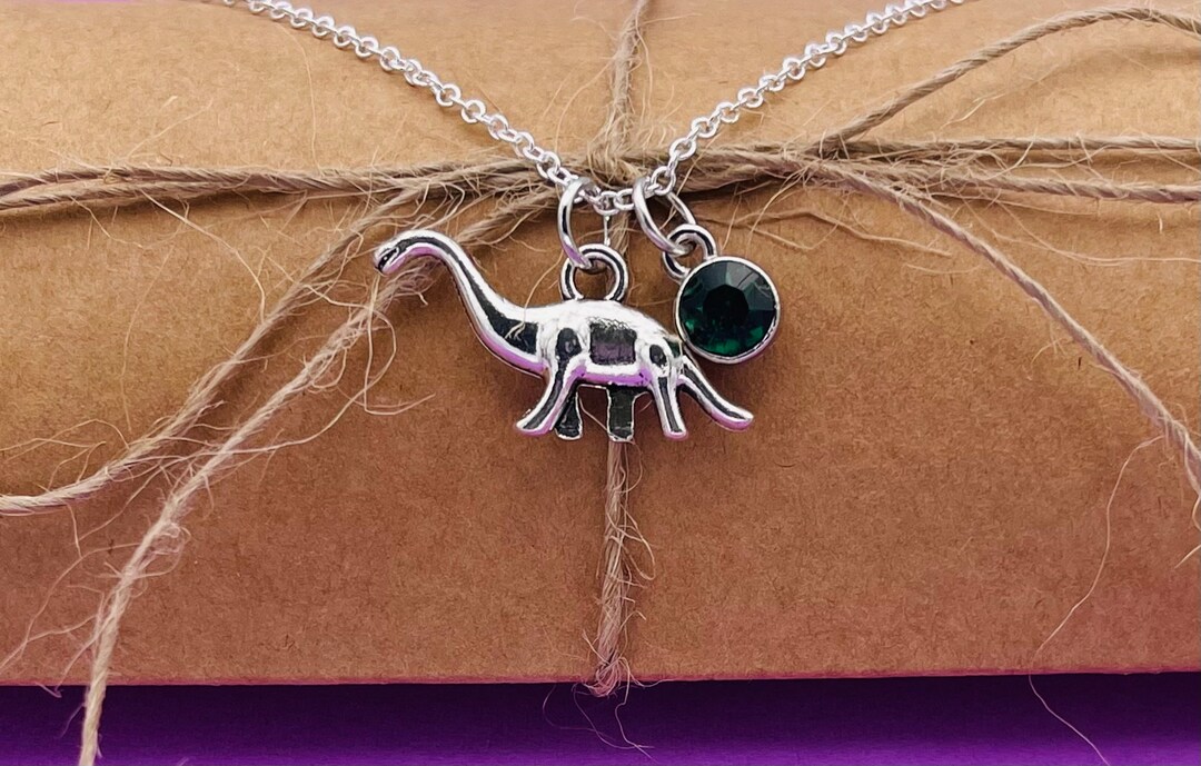 Dinosaur Charm Necklace- Brontosaurus, Green, Gift, Silver, 20 Inch - Etsy