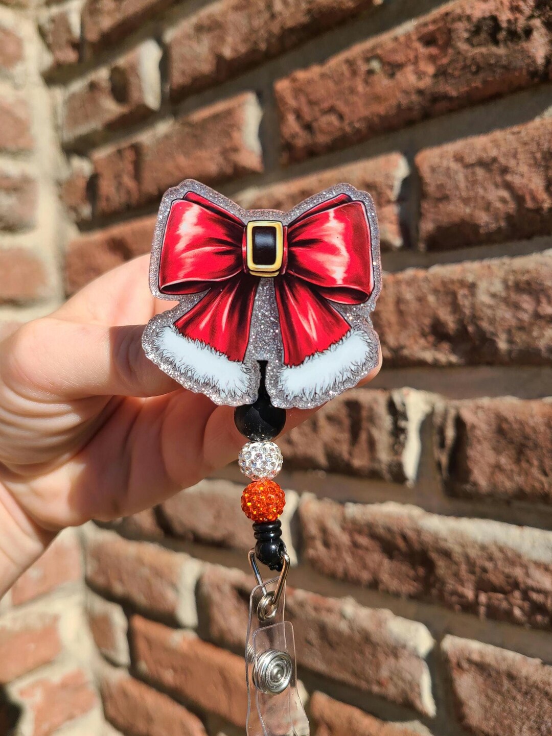 Christmas Bow Handmade Retractable ID Badge Reel Teacher Nurse Badge ...