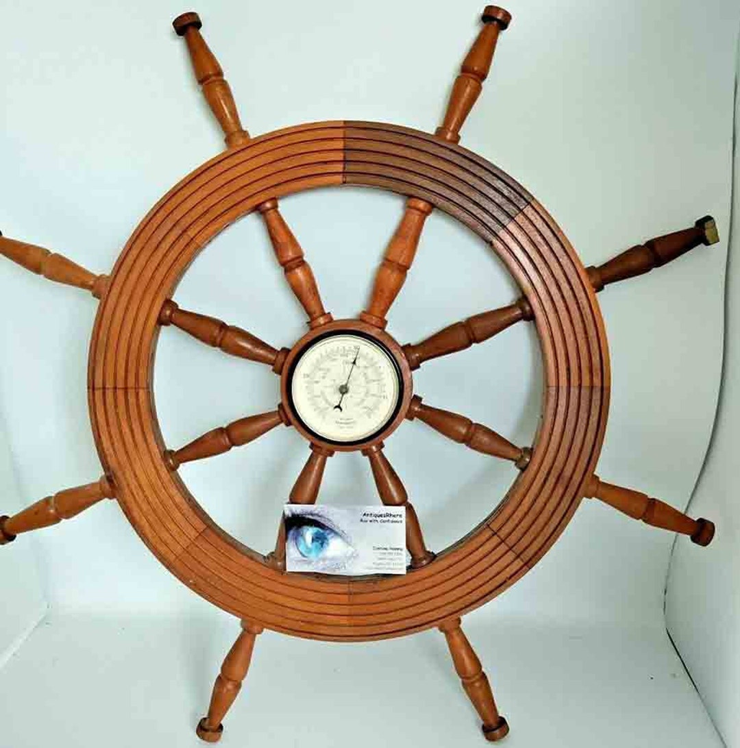 Large 23" Wood Ships Wheel With Vintage Barometer - Etsy