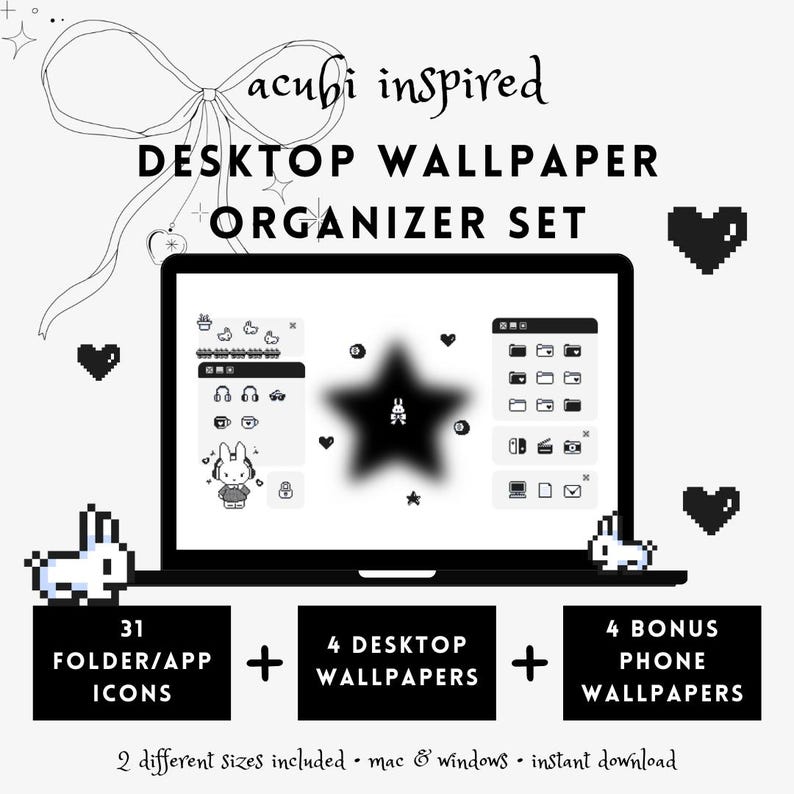 Acubi Inspired Cute Desktop Theme Wallpaper Organizer Set | Windows and ...