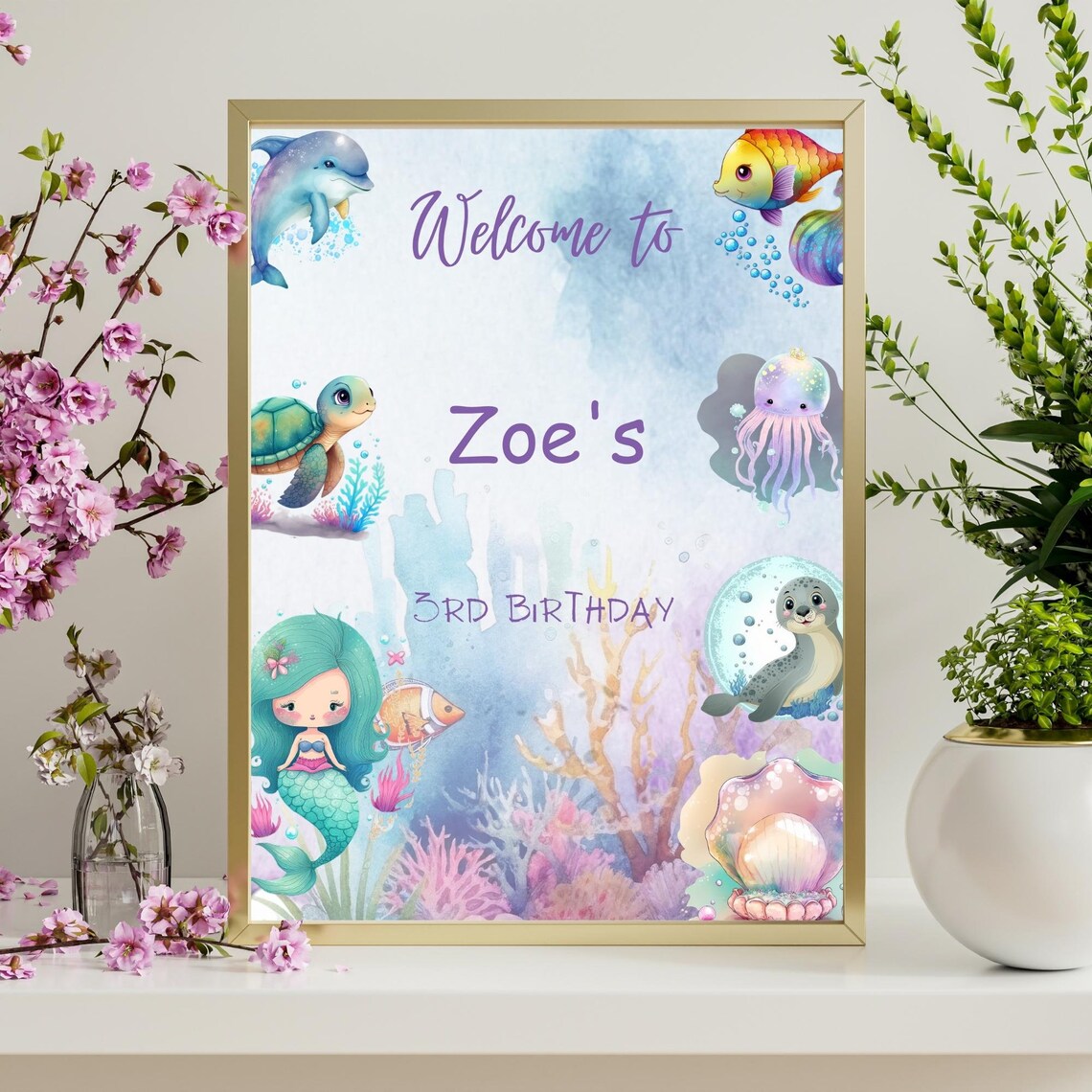 Under the Sea Three Welcome Sign, Digital Download, Birthday Welcome ...
