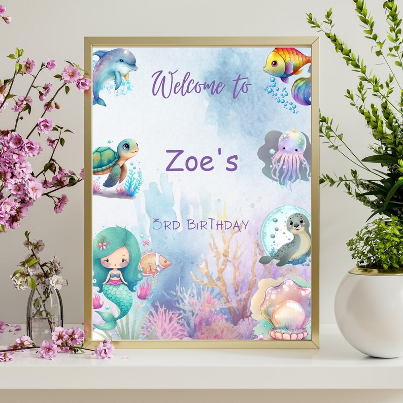 Under the Sea Three Welcome Sign, Digital Download, Birthday Welcome ...