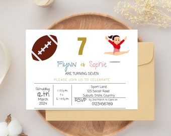 Editable Twin Boy and Girl Birthday Invitation Template - Etsy