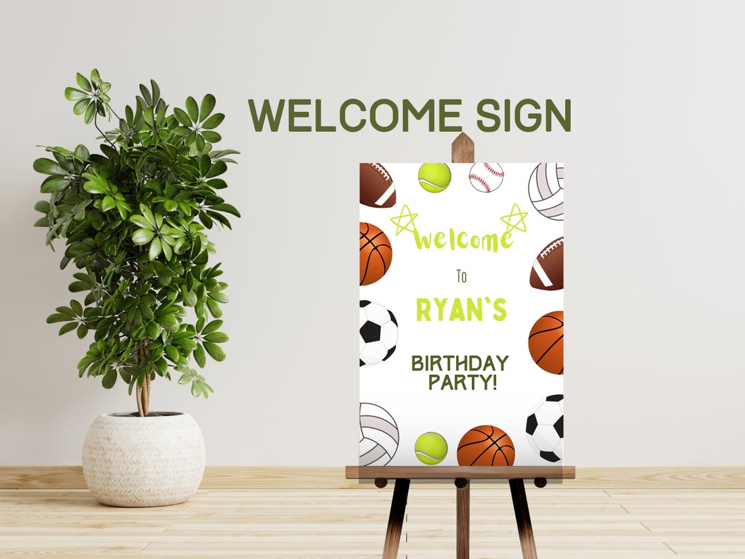 Sports Party Welcome Sign, Digital Download, Birthday Welcome Sign ...