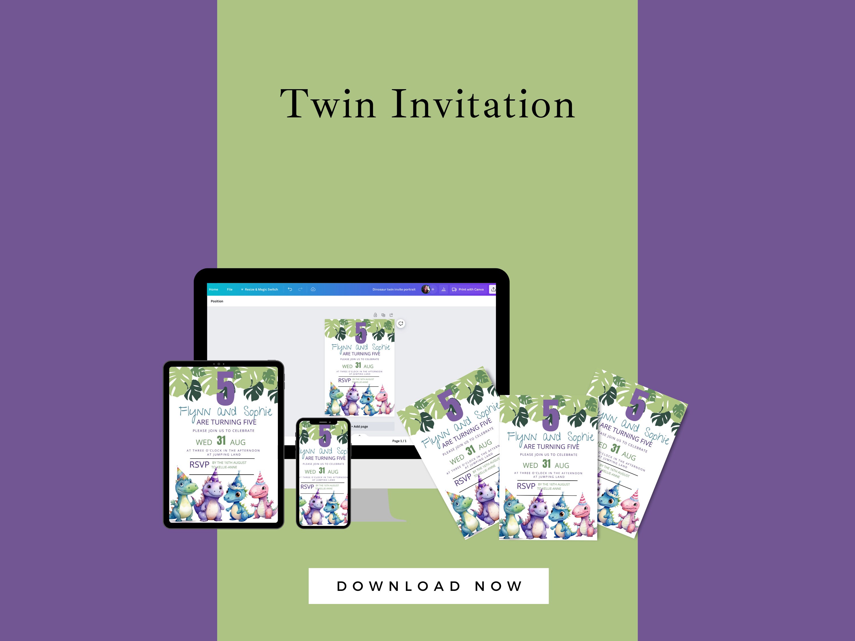 Editable Twin Invitation, Digital Invitation, Twin Birthday Invitation ...
