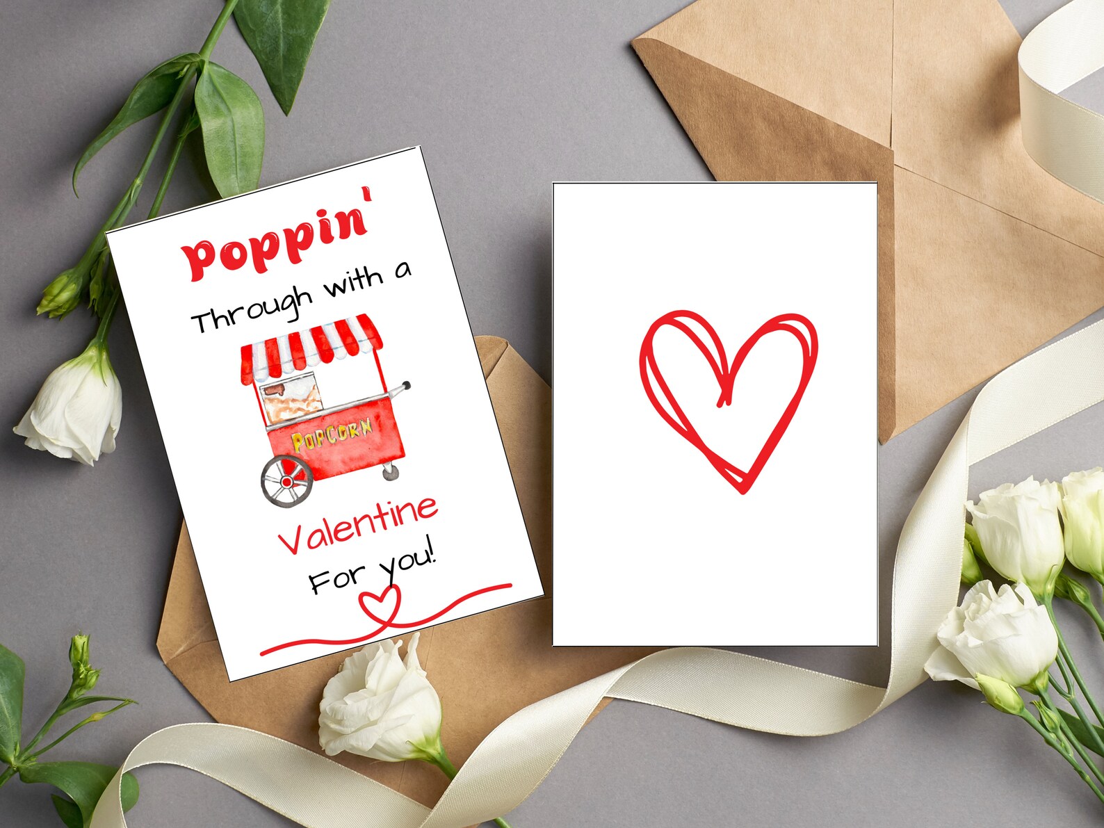 Popcorn Valentines Day Cards for Kids, Kids Valentine Cards, Popcorn ...