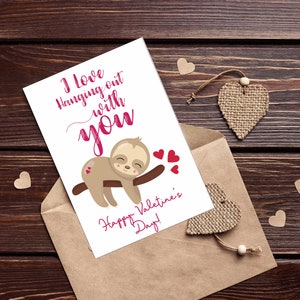 Sloth Valentines Day Cards for Kids, Kids Valentine Cards, Sloth ...