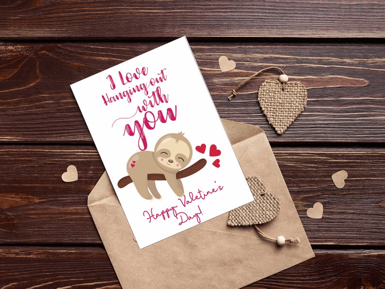 Sloth Valentines Day Cards for Kids, Kids Valentine Cards, Sloth ...