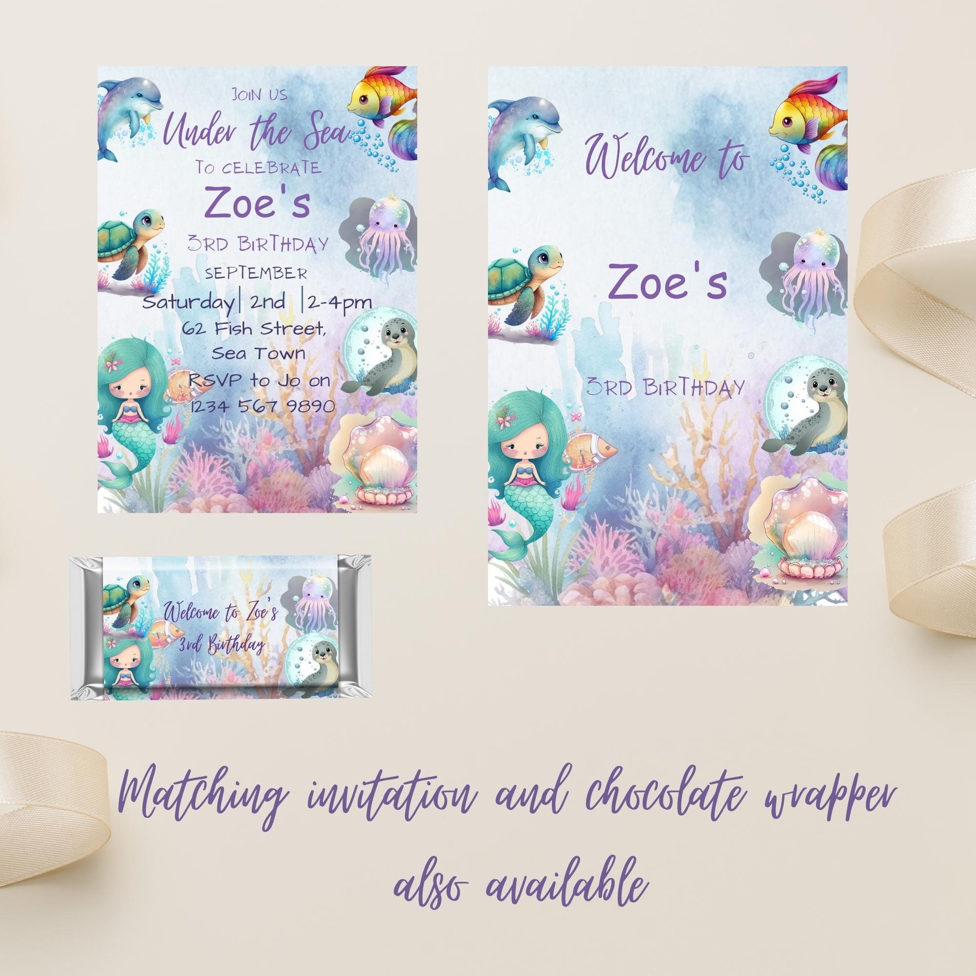 Under the Sea Three Welcome Sign, Digital Download, Birthday Welcome ...
