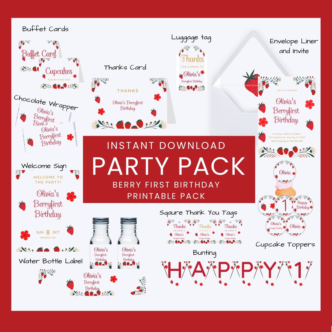 Editable Berry First Birthday Bundle, Berry First Birthday Bundle ...