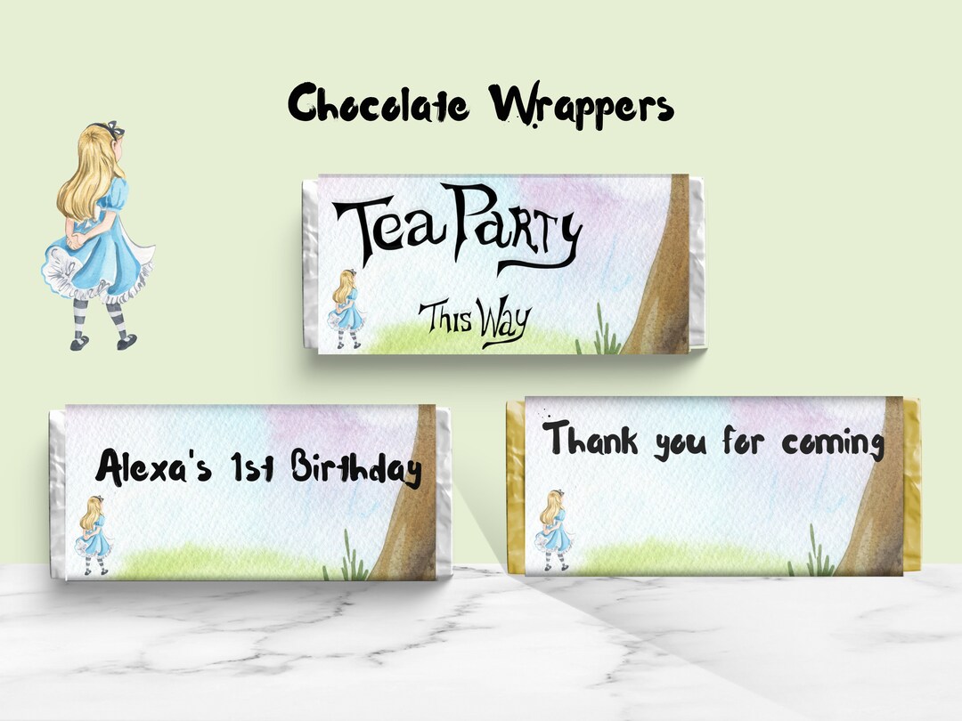 Chocolate Wrappers to Print Editable, Tea Party Chocolate Label, Alice ...