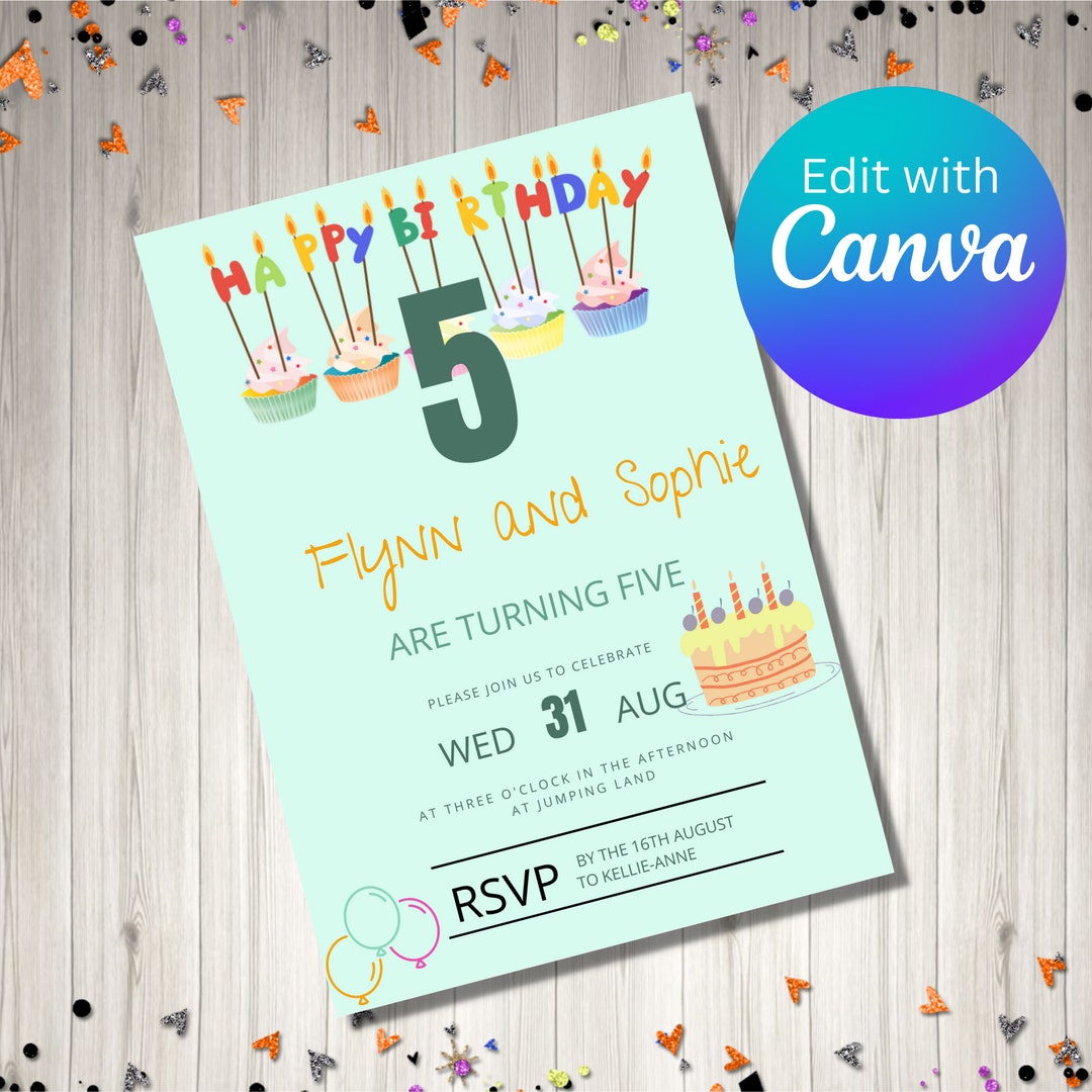 Editable Twin Invitation Digital Invitation Twin Birthday - Etsy