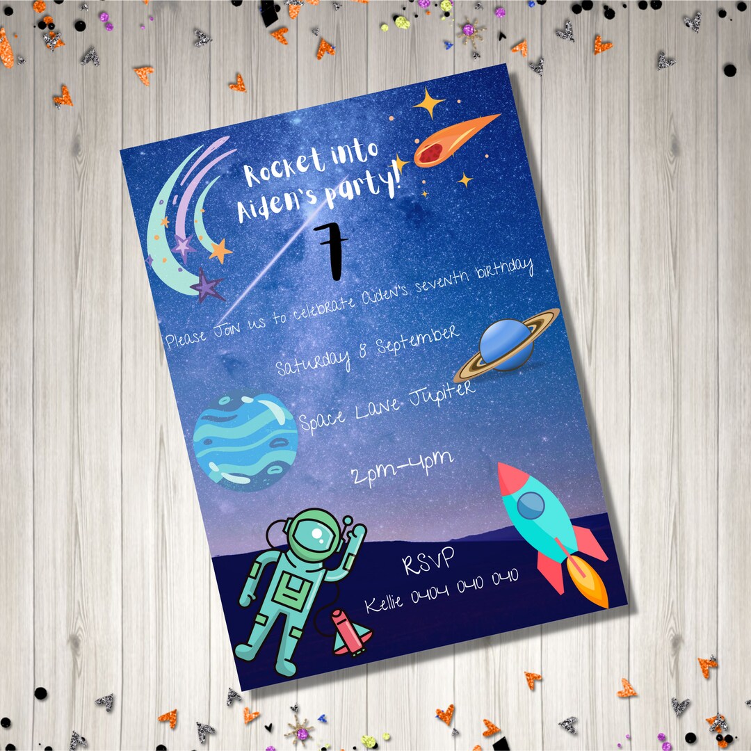 Invitación espacial, invitación digital, invitación de cumpleaños del ...