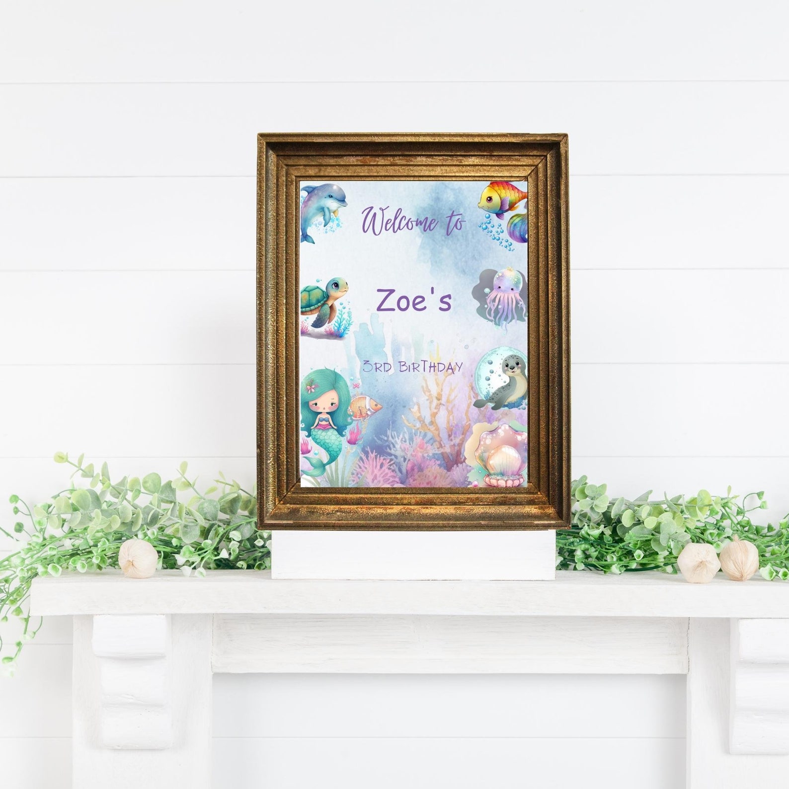 Under the Sea Three Welcome Sign, Digital Download, Birthday Welcome ...