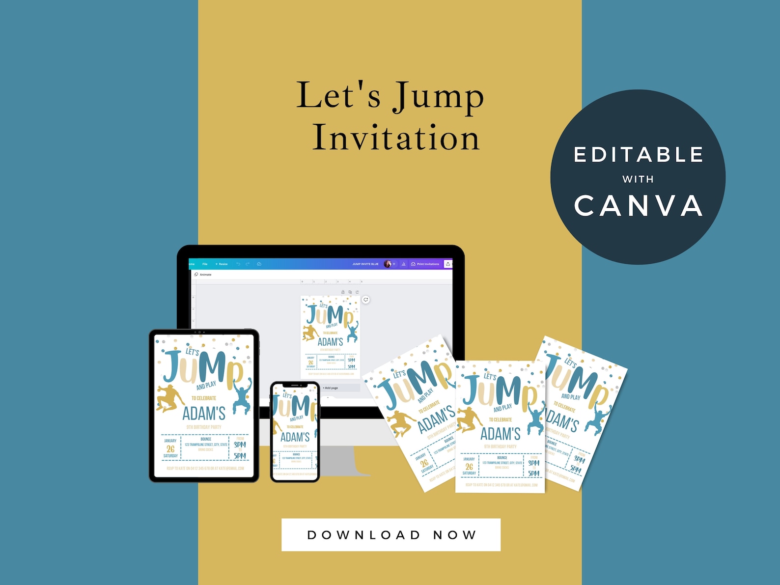 Editable Jump Invitation, Jump Birthday Invite, Jump Party, Trampoline ...