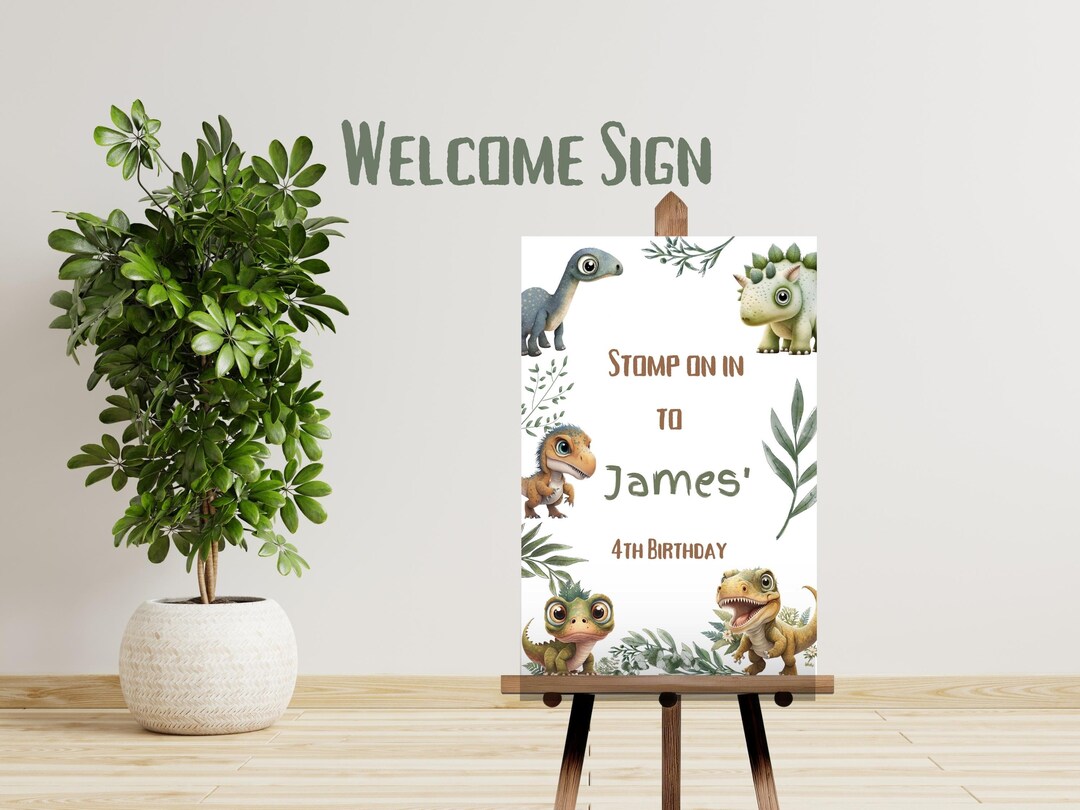 Dinosaur Welcome Sign, Digital Download, Birthday Welcome Sign, Stomp ...