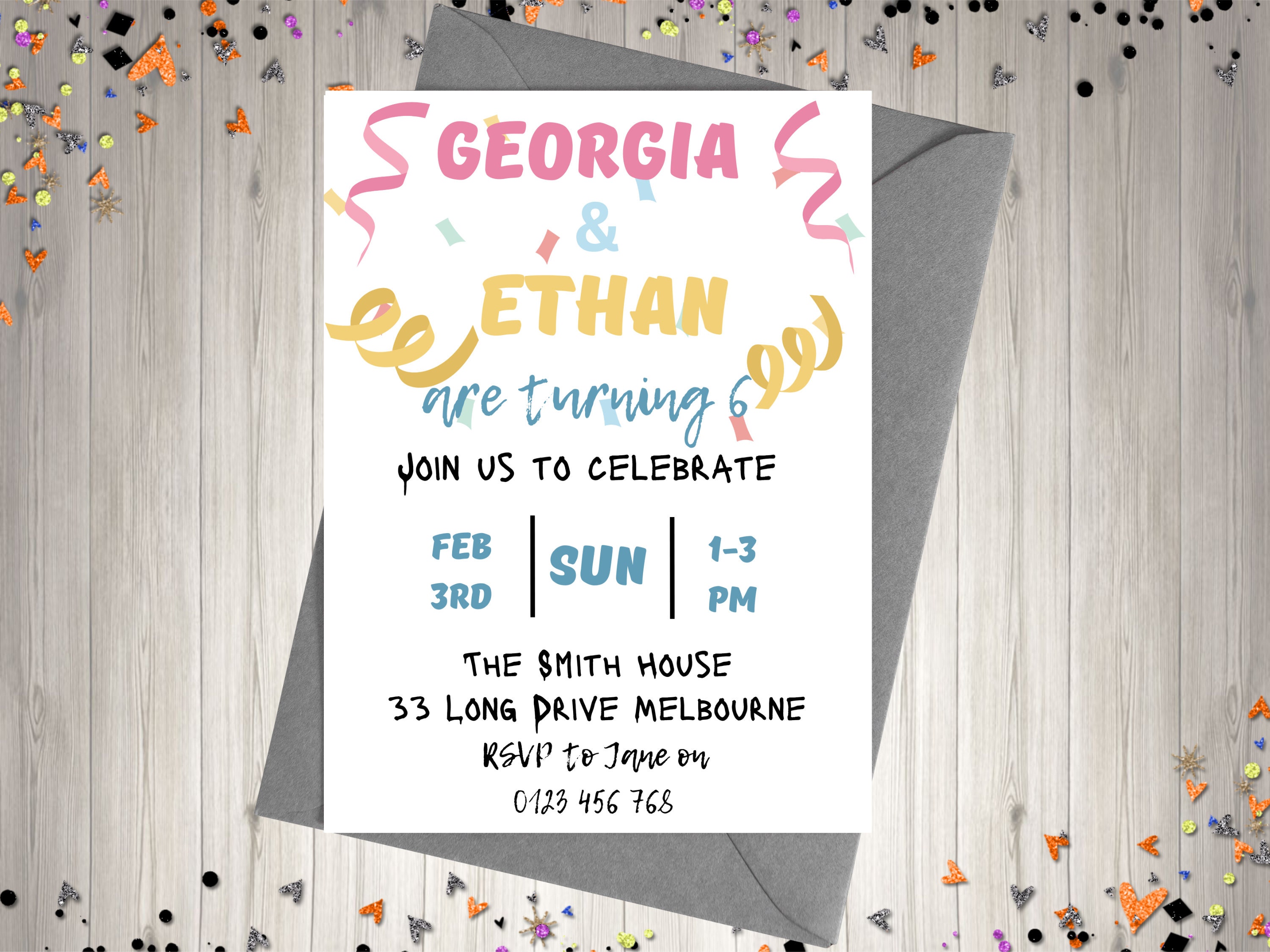 Editable Twin Invitation, Digital Invitation, Twin Birthday Invitation ...