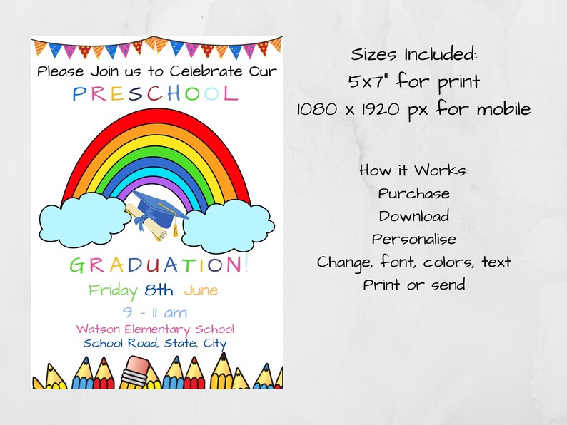 Preschool Graduation Invitation Template, Pre-k Kindergarten Class ...