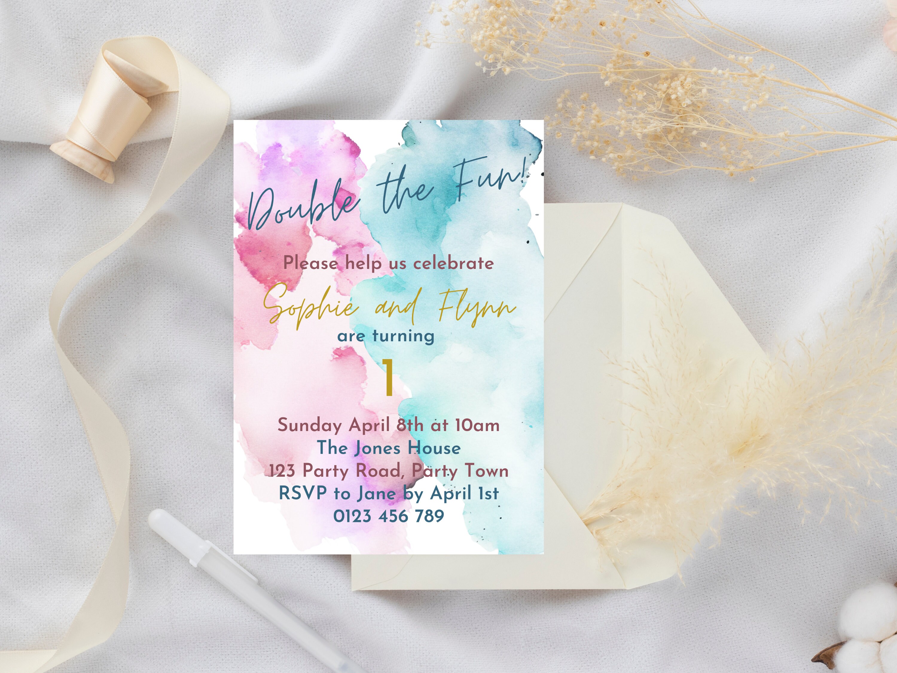 Twin Invitation, Double the Fun Digital Invitation, Twin Birthday ...