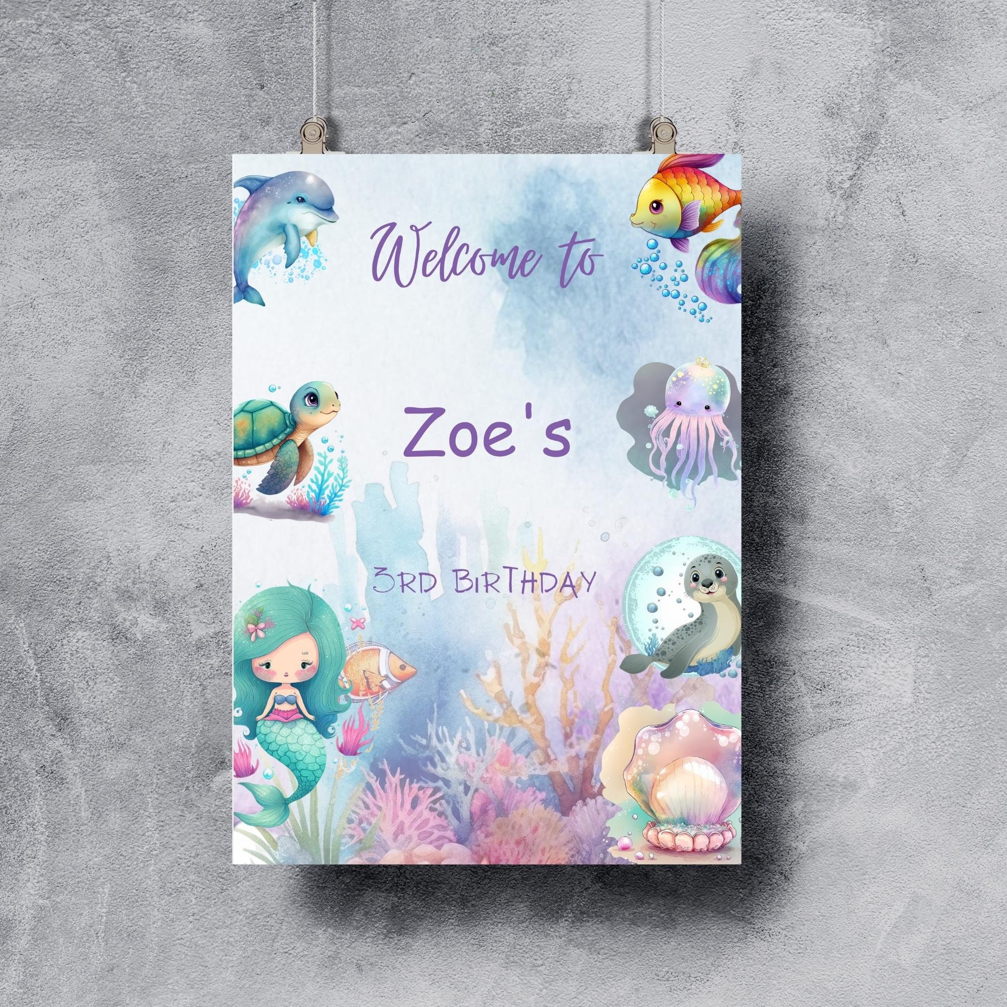 Under the Sea Three Welcome Sign, Digital Download, Birthday Welcome ...