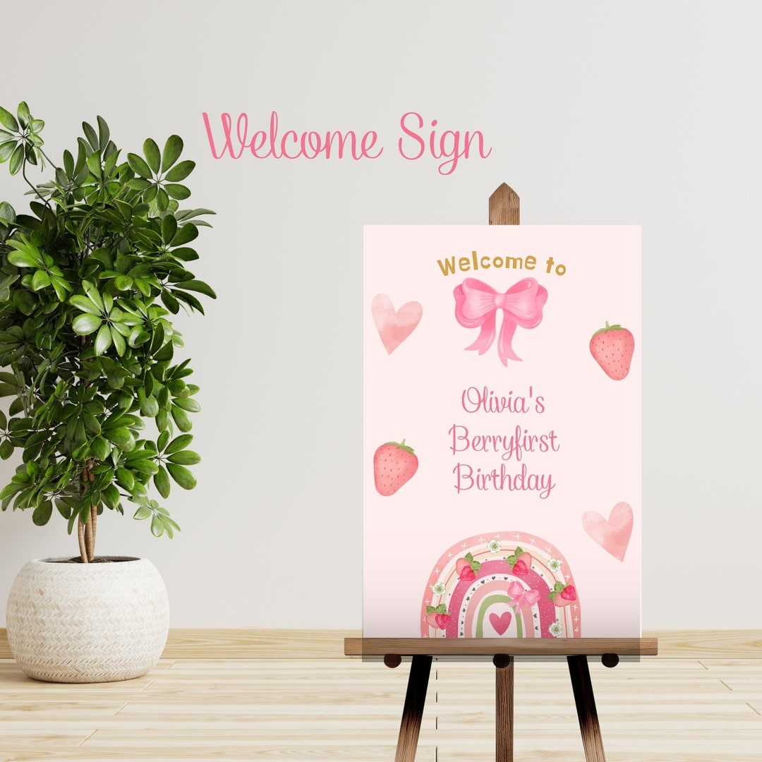 Berry First Birthday Welcome Sign, Digital Download, Birthday Welcome ...