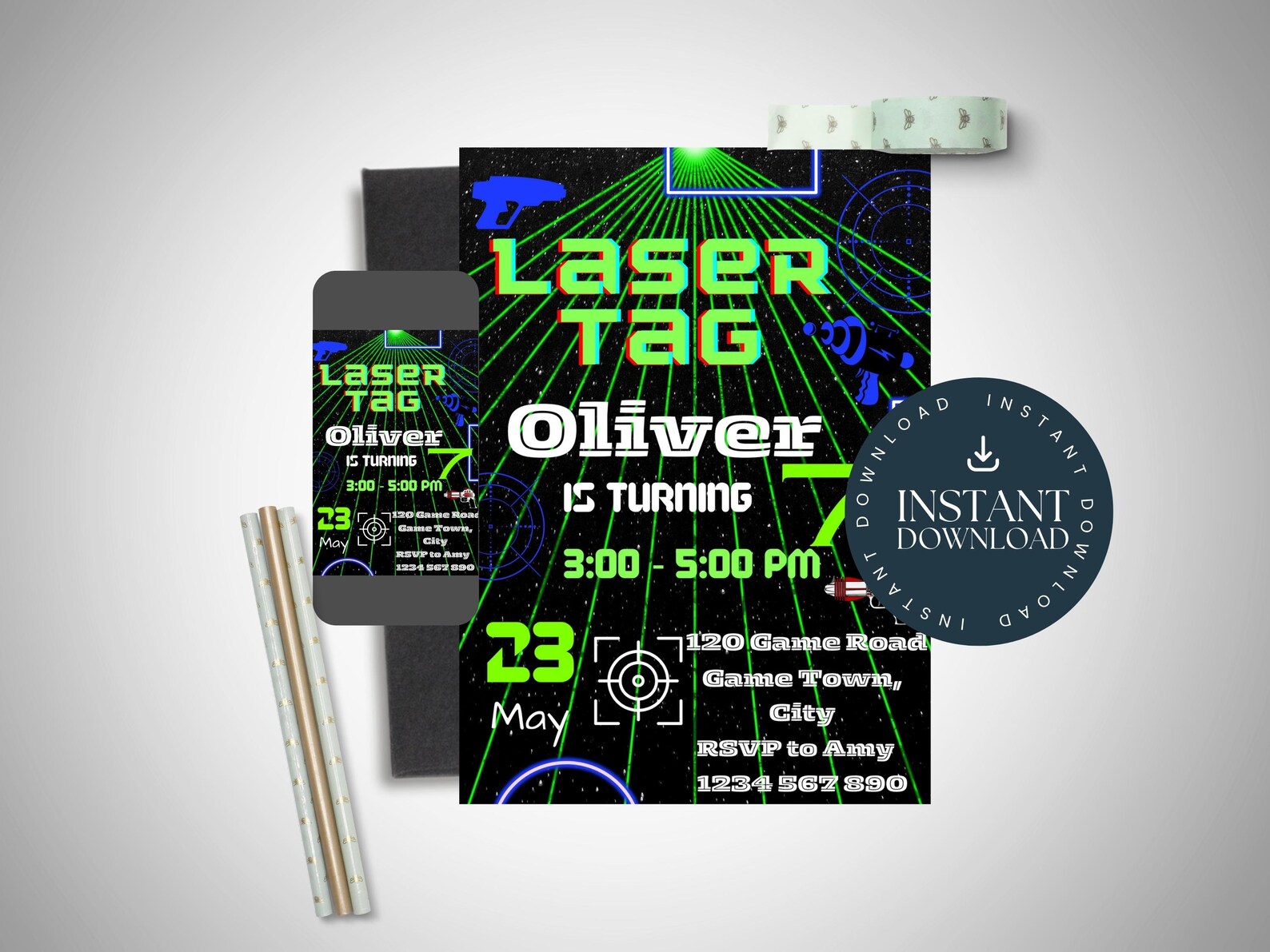 Laser Tag Invitation | Instant Download | Diy Canva | Printable ...
