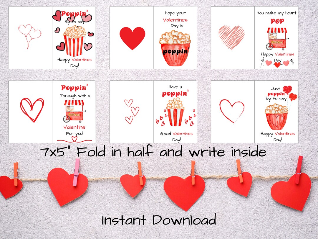 Popcorn Valentines Day Cards for Kids, Kids Valentine Cards, Popcorn ...