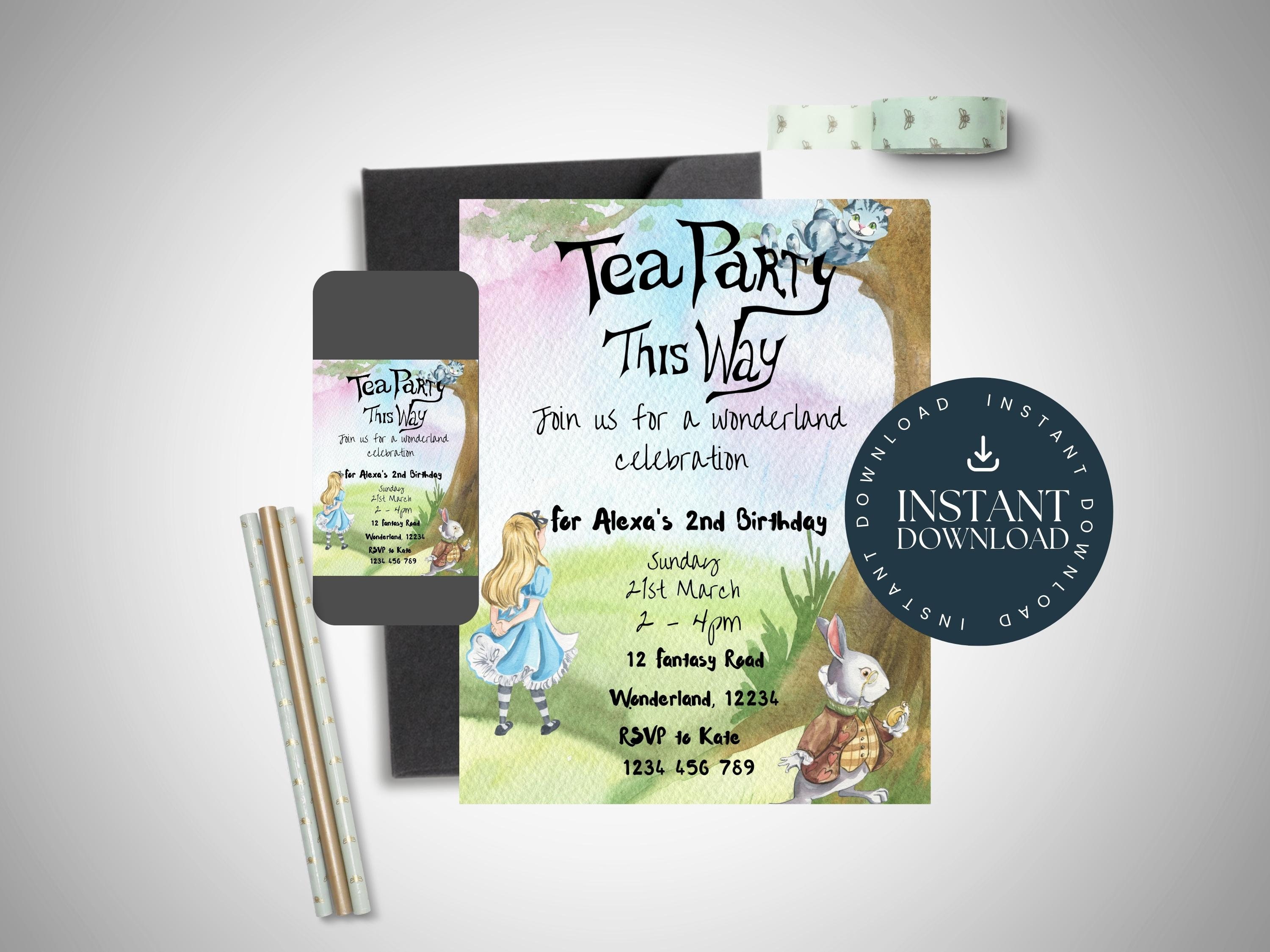 Alice in Wonderland Invitation Template, Alice Tea Party 2nd Birthday ...